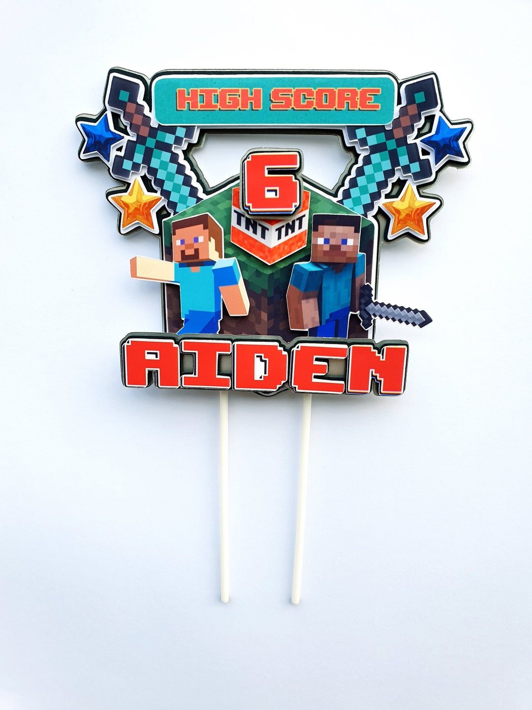 Personalised Minecraft Cake Topper 3D With Name and Age - Etsy UK
