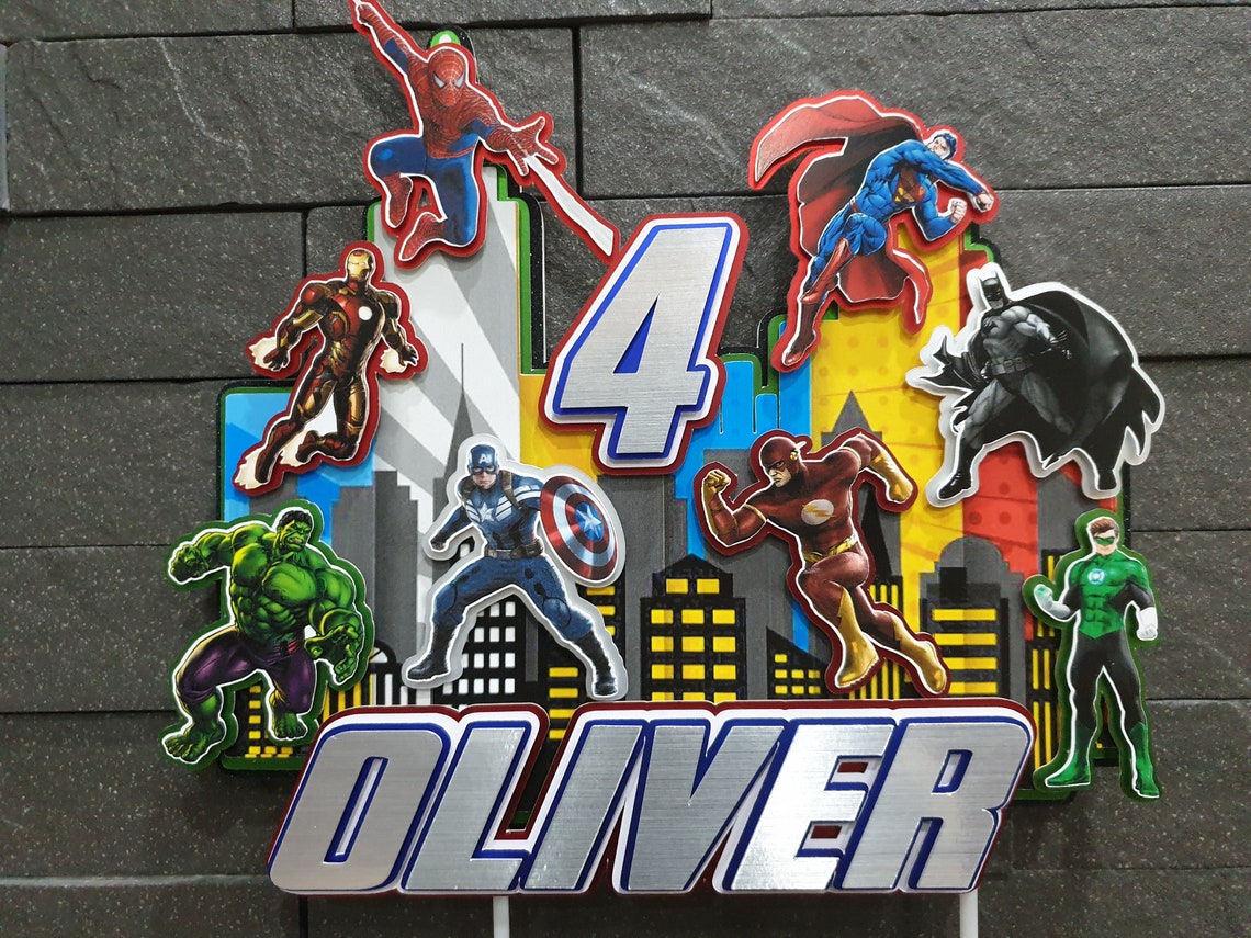 Personalised Super Heroes Cake Topper 3D With Name and Age - Etsy