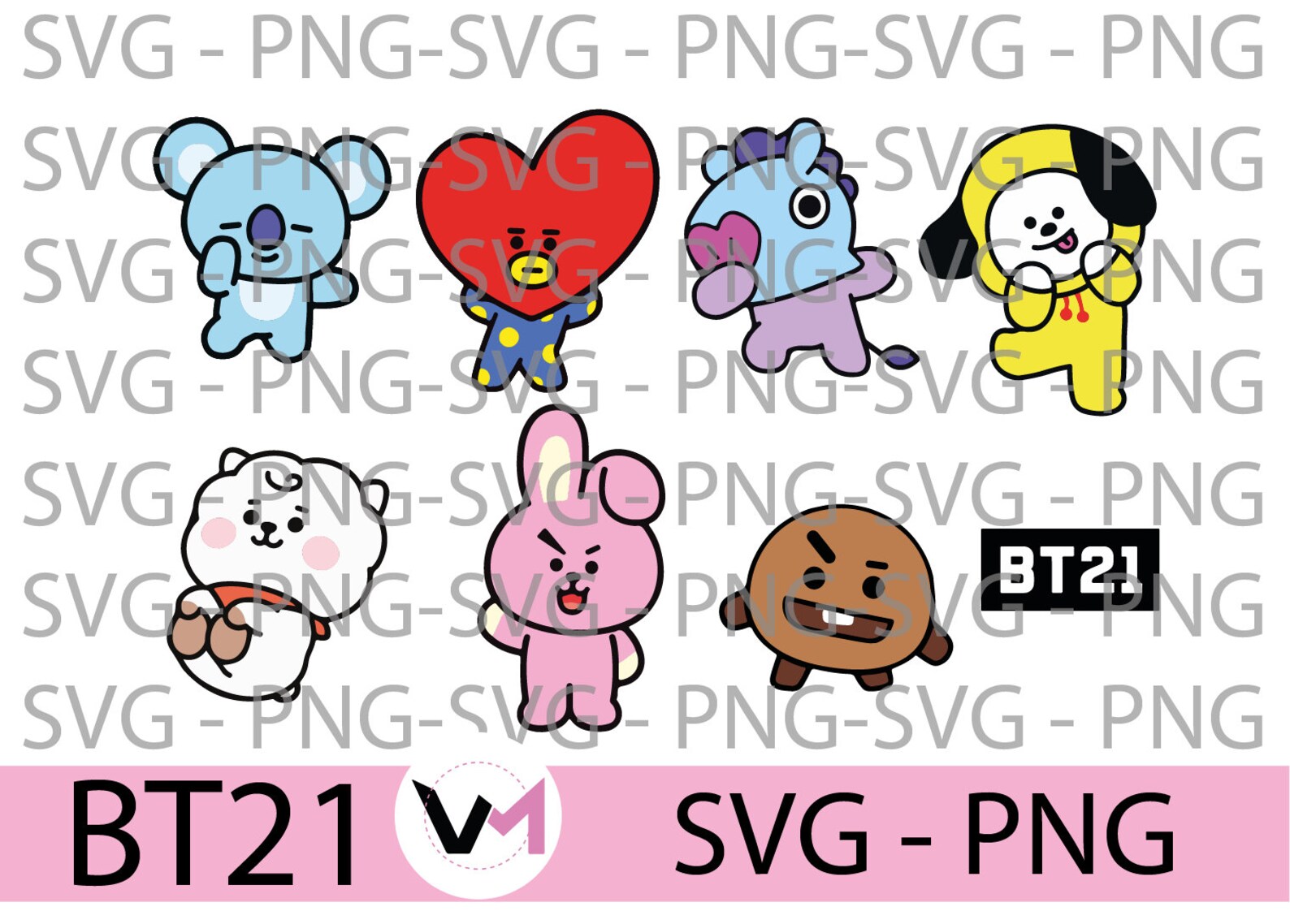 Characters BT21 SVG 8 Diseños Svg Png Archivo de corte Cricut, Archivo ...
