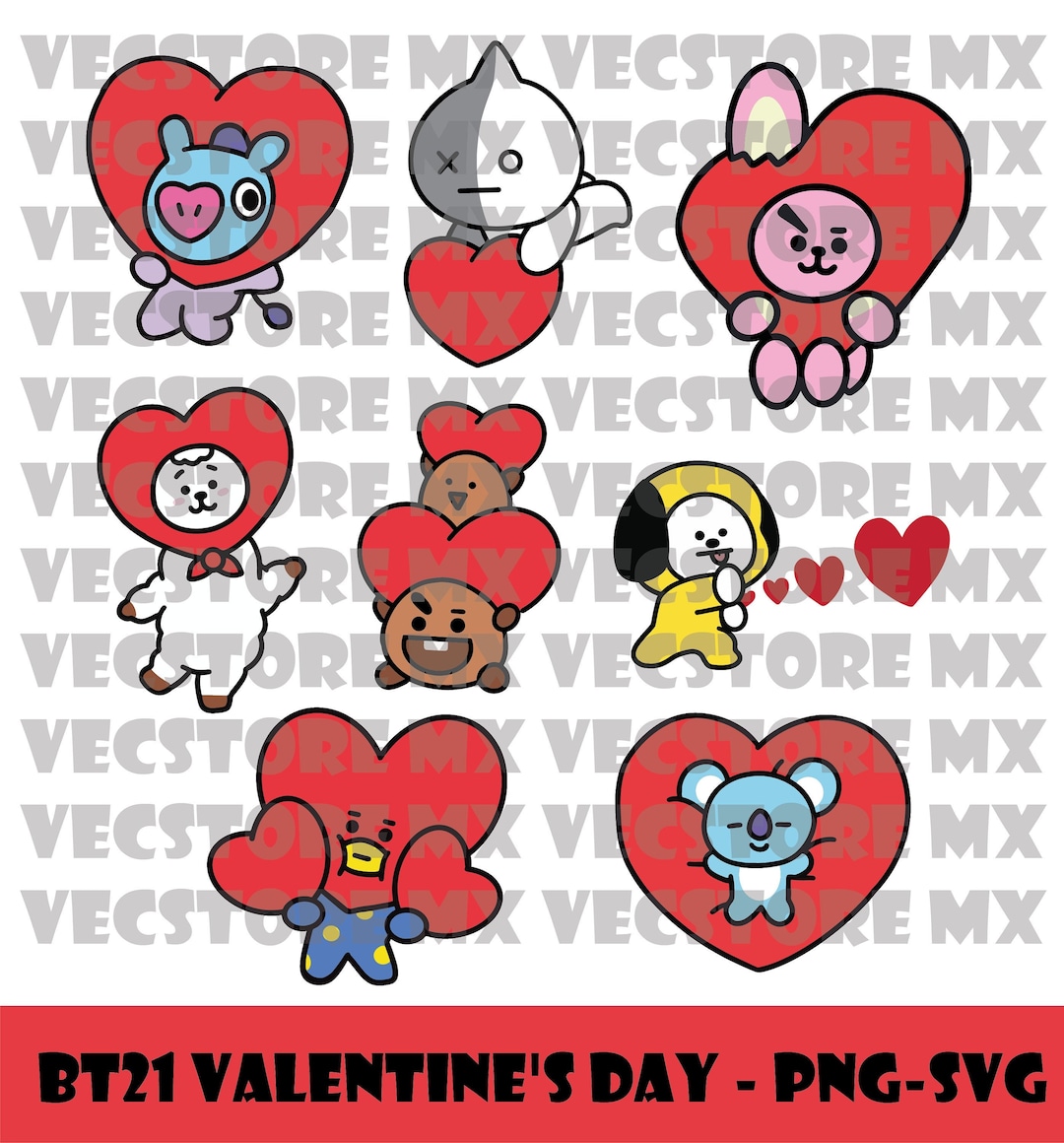 BT21 Valentines Day SVG 8 Designs Svg Png Cricut Cut File, Silhouette ...
