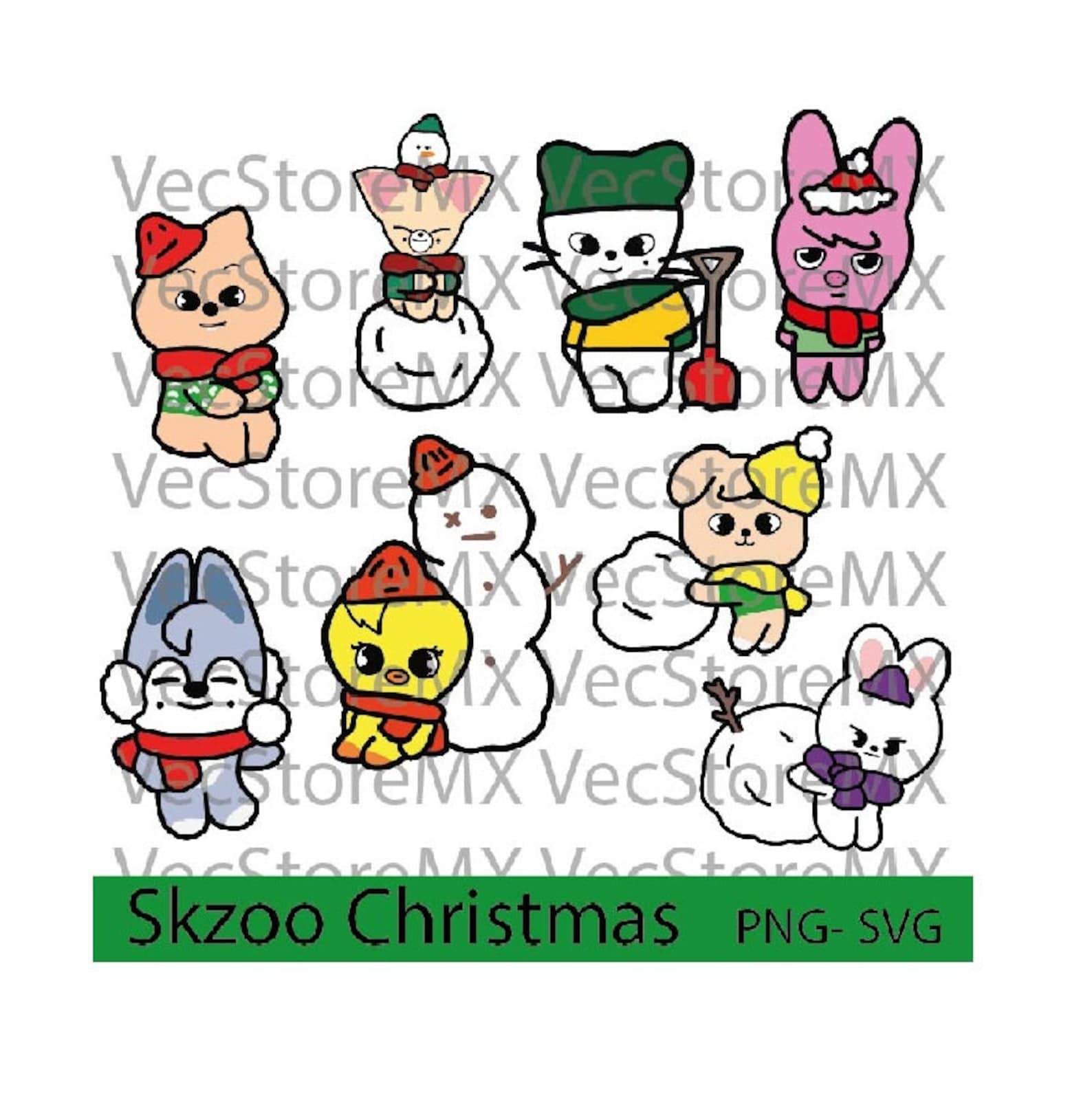 Skzoo Christmas SVG 8 Designs Svg png Cricut Cut File, Silhouette Cut ...
