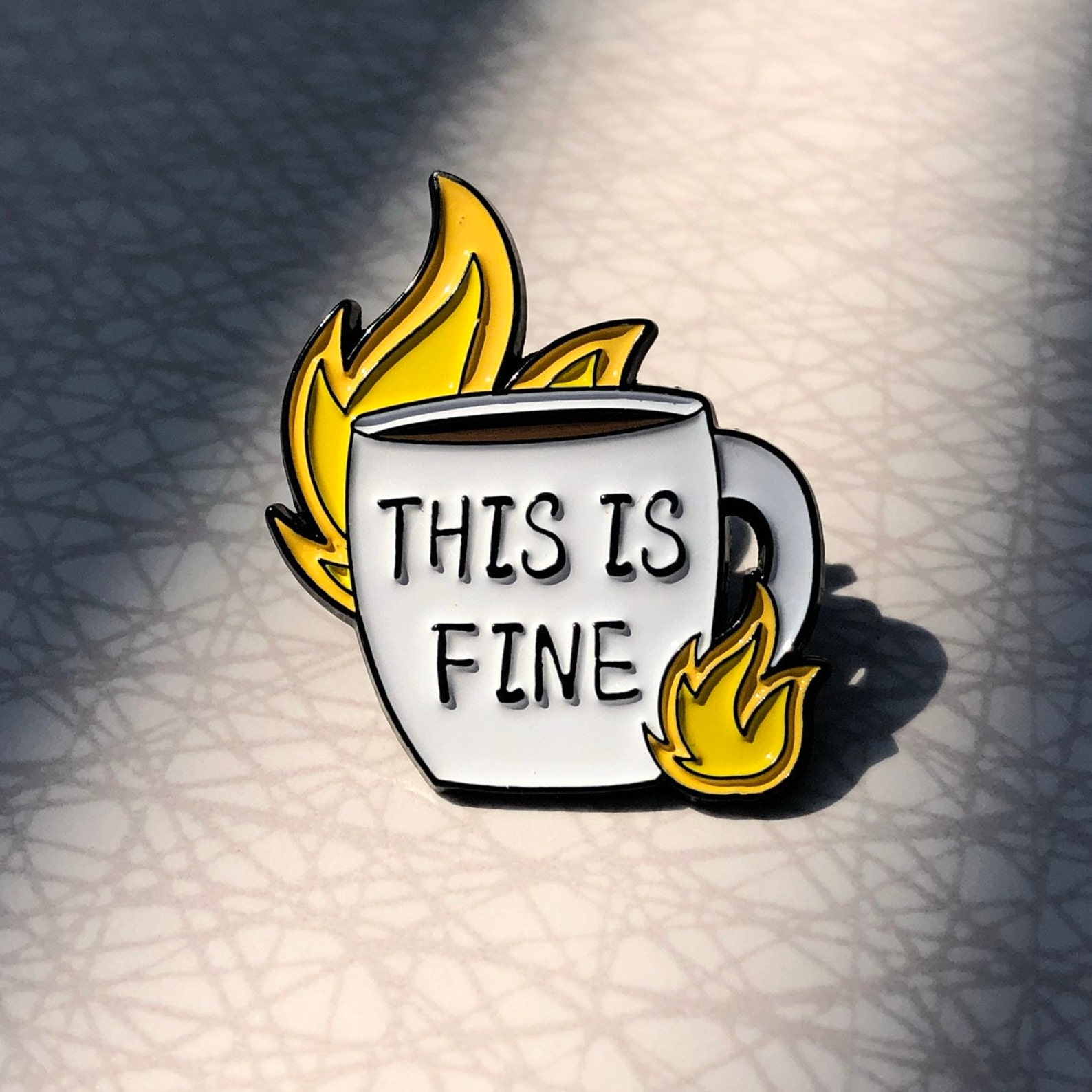 THIS IS FINE Enamel Meme Pin Coffee Cup Fire Cartoon Badge - Etsy Sweden