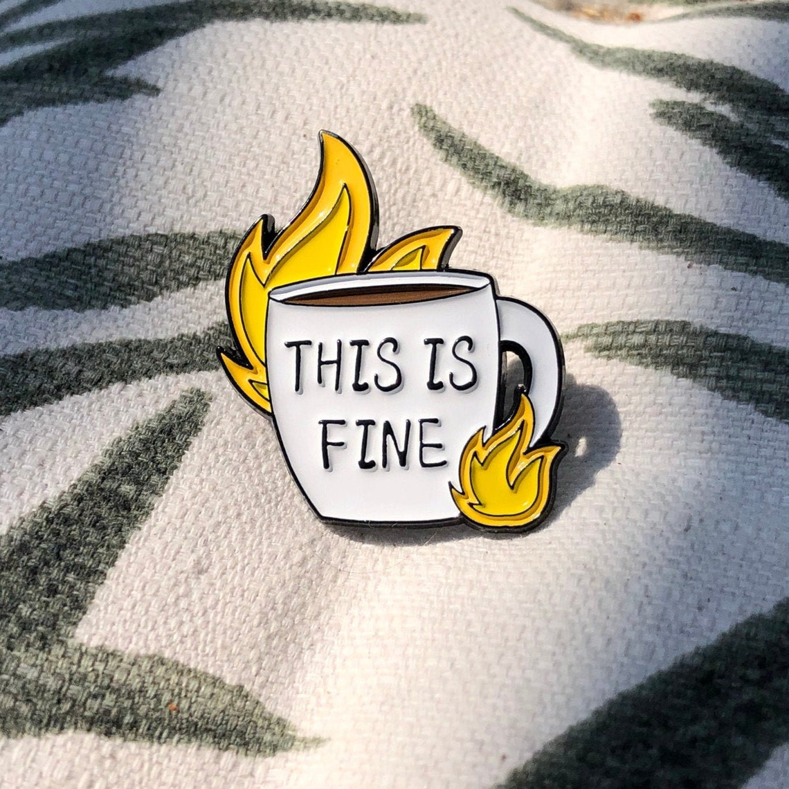 THIS IS FINE Enamel Meme Pin Coffee Cup Fire Cartoon Badge - Etsy Sweden