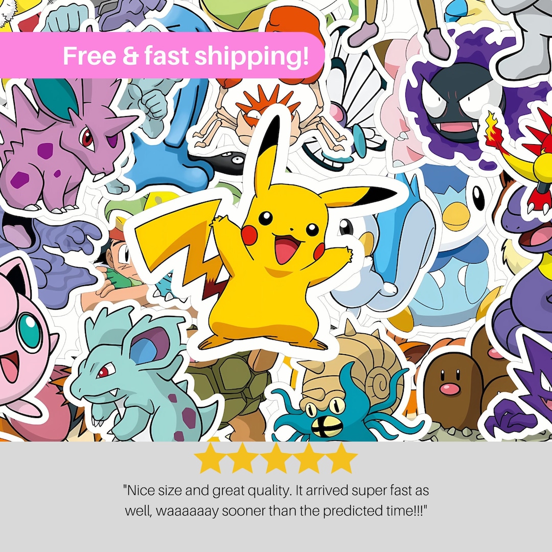 50-piece Pokémon Pikachu Vinyl Stickers - Waterproof & Sunproof PVC ...