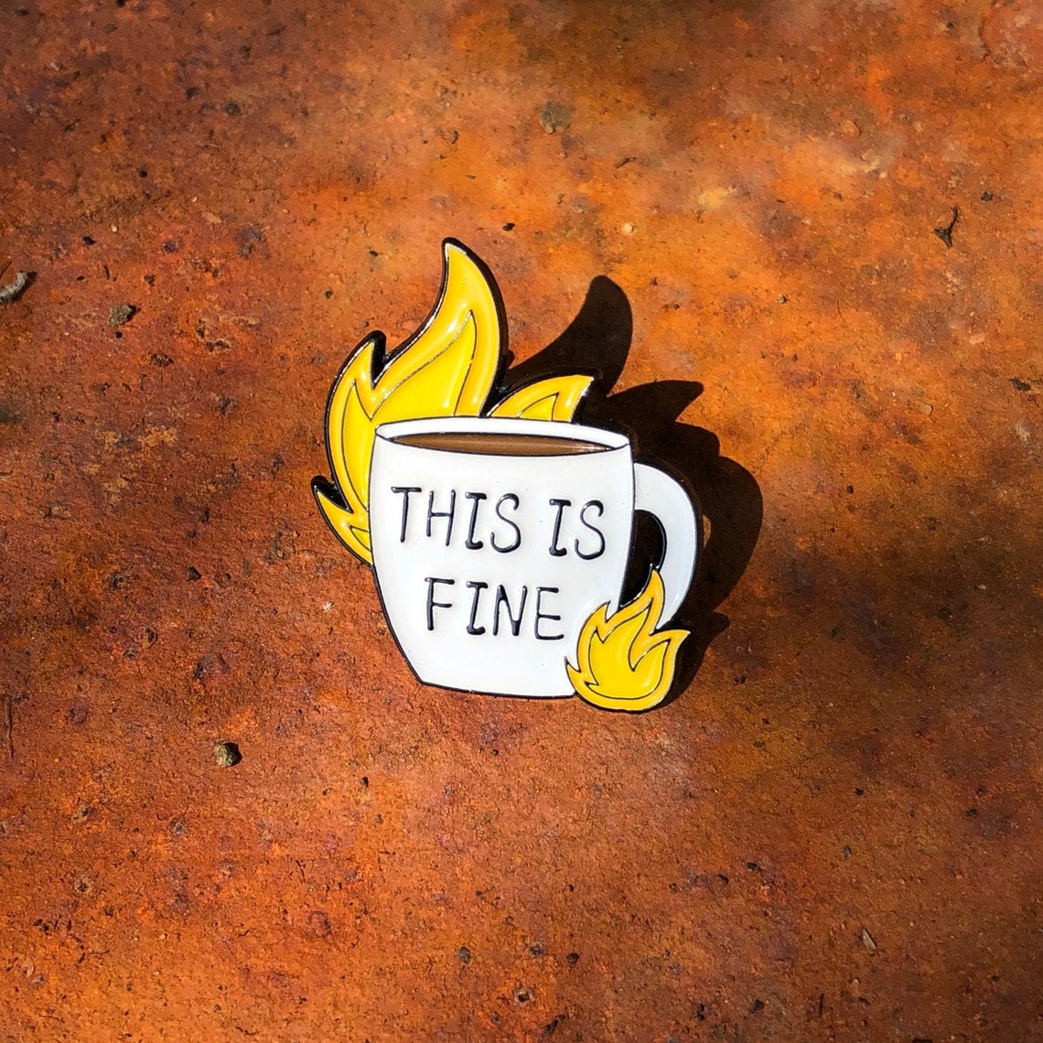 THIS IS FINE Enamel Meme Pin Coffee Cup Fire Cartoon Badge - Etsy Sweden