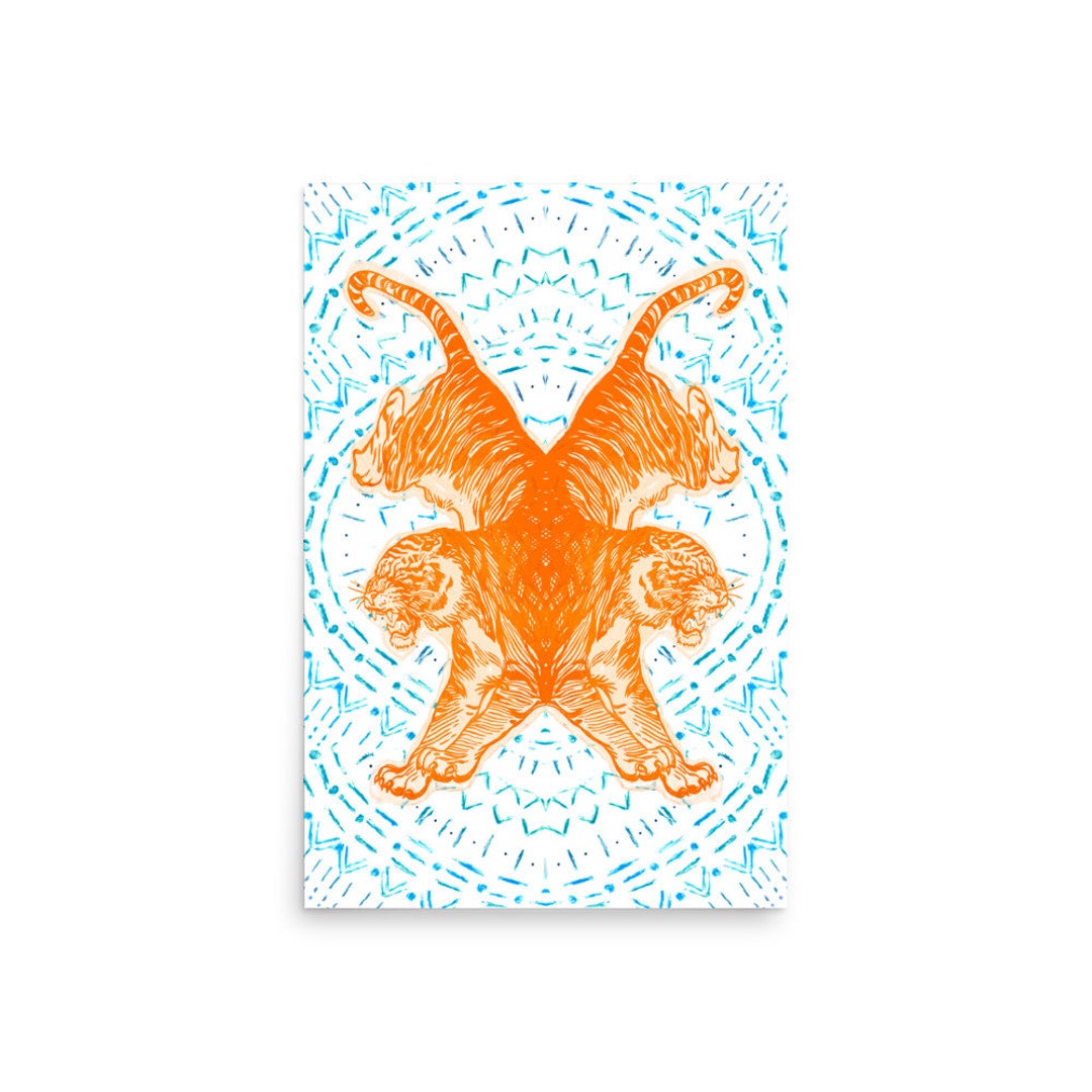 Symmetric Tiger Art Print - Geometric Pattern - Mirrored Tiger Painting ...