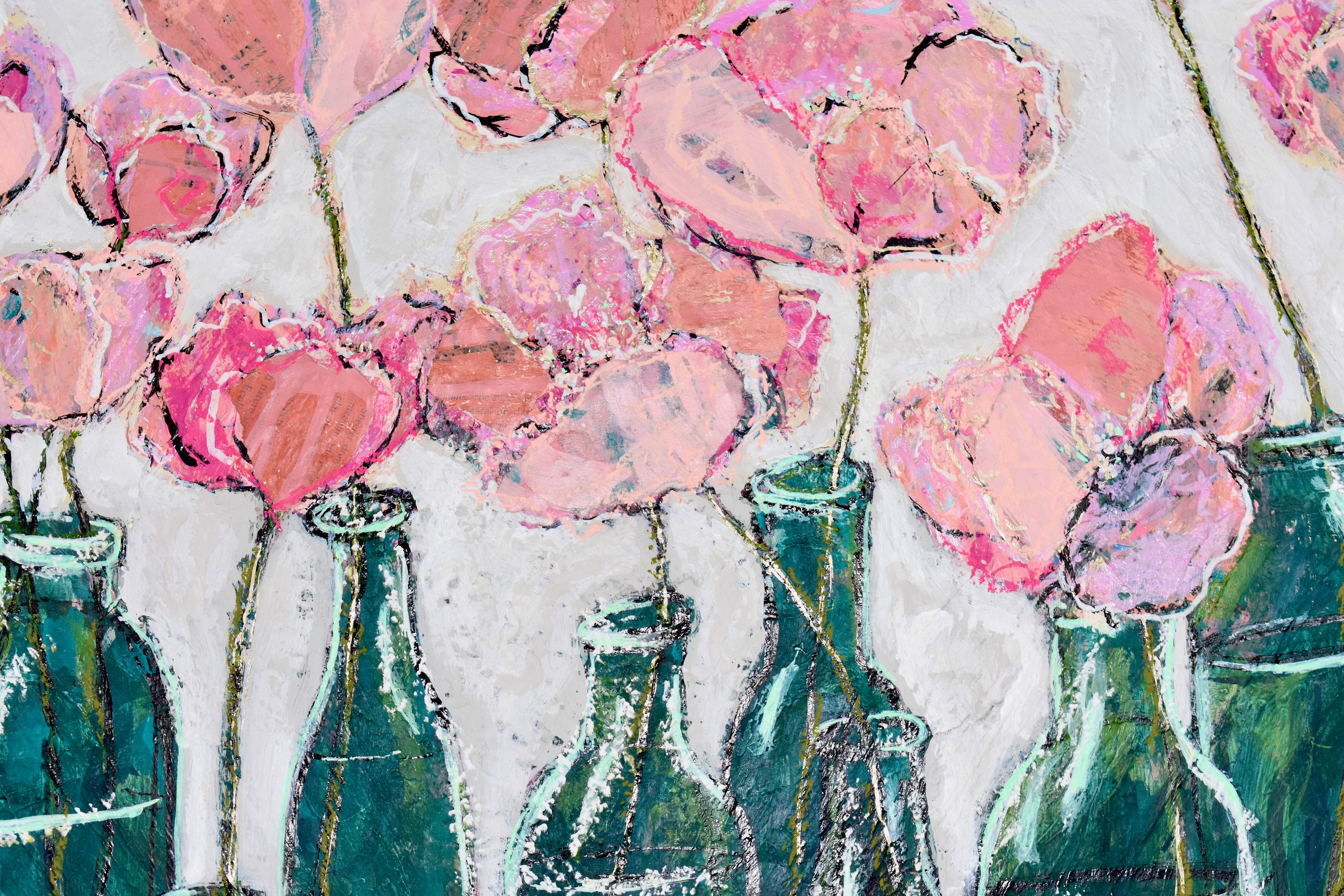 Pink Flower Art - Floral Wall Art - Pink Florals Art - Bouquet Flowers ...