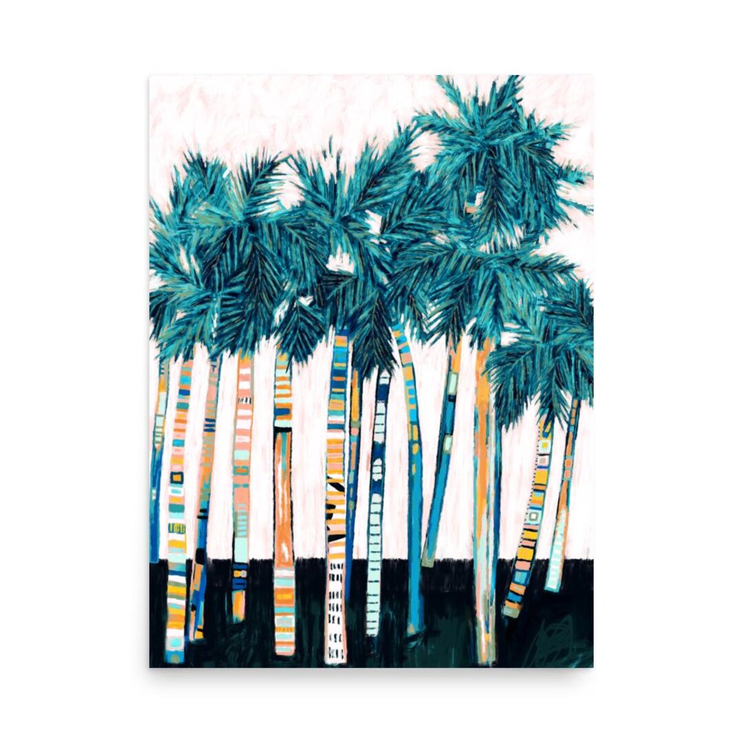 Palm Trees Print - Coastal Tropical Art - Abstract Landscape - Colorful ...