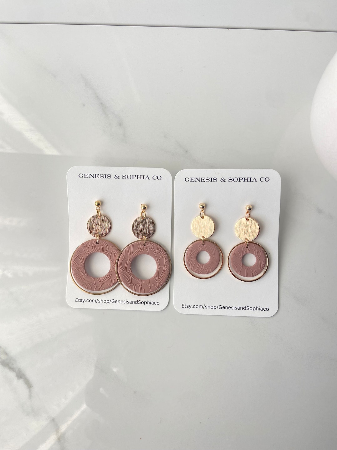 Ella Mini Ella Statement Clay Earrings in Gold & Mocha Floral Textured ...