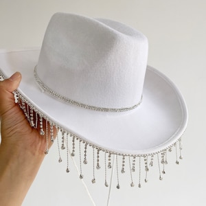 White Diamond Cowboy Hat With Double Rhinestone Band,bachelorette Bride ...