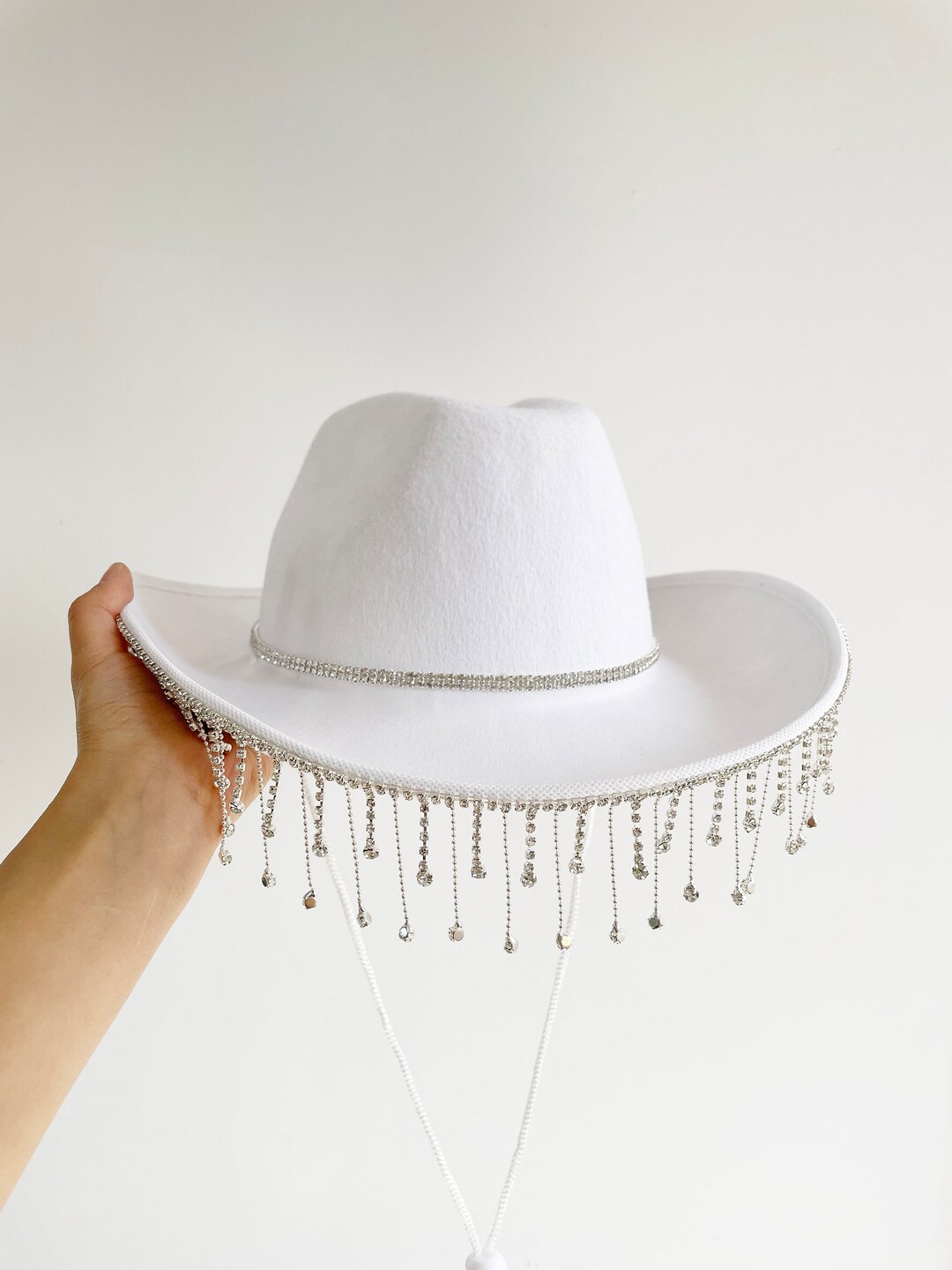 White Diamond Cowboy Hat With Double Rhinestone Band,bachelorette Bride ...