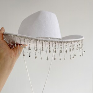 White Diamond Cowboy Hat With Double Rhinestone Band,bachelorette Bride ...