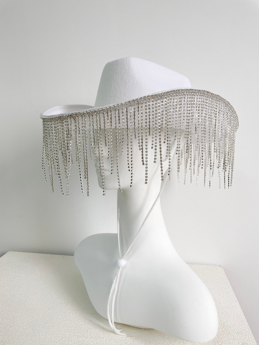White Rhinestone Fringe Cowboy Hat Diamond Fringe KJ Inspired Cowboy ...