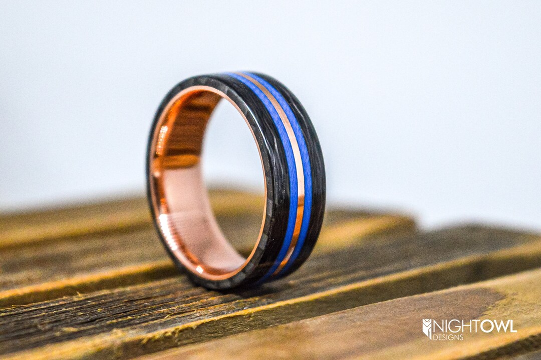 The Blue Opulence ,carbon Fibre and Copper Ring - Etsy