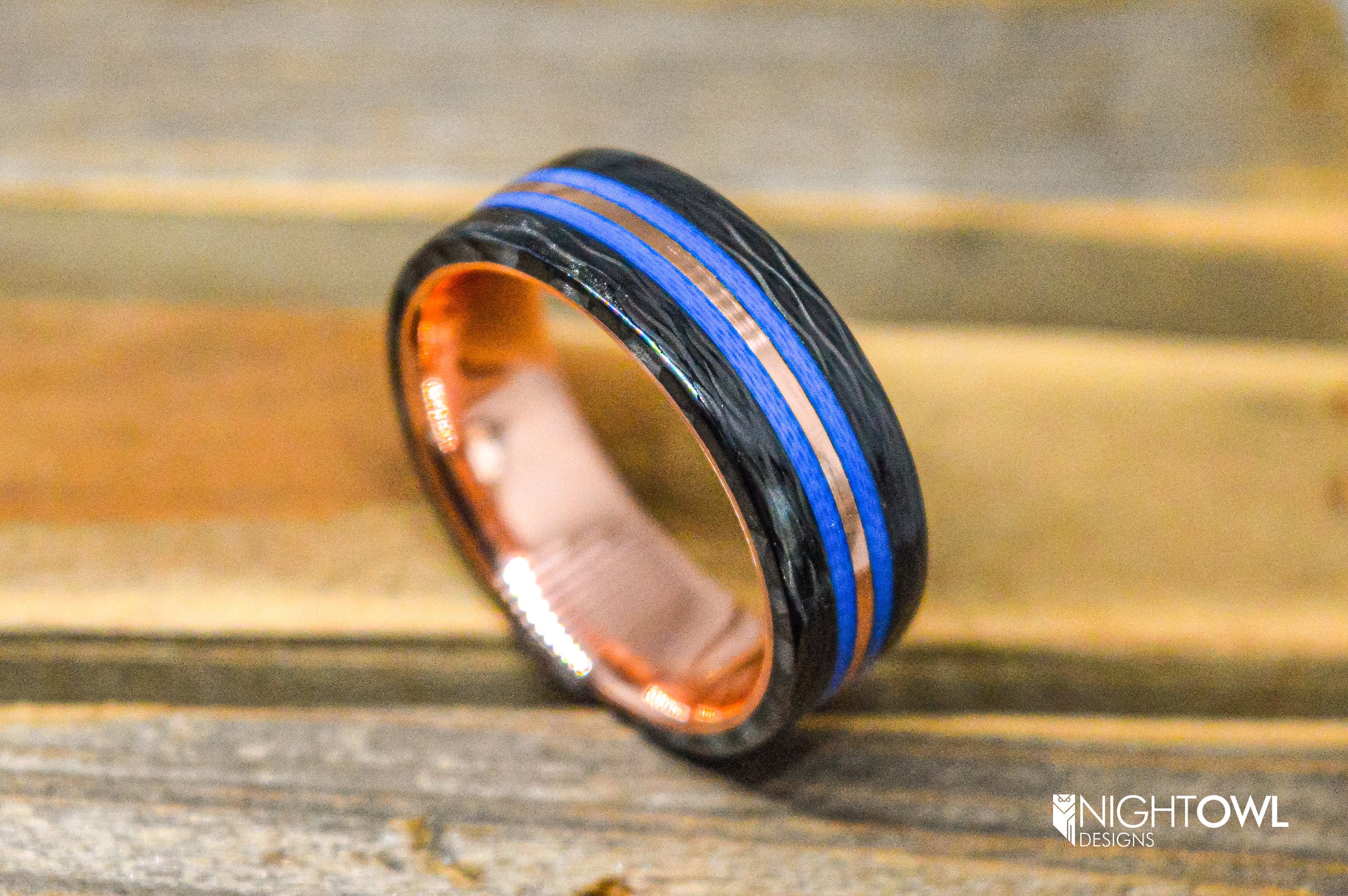 The Blue Opulence ,carbon Fibre and Copper Ring - Etsy