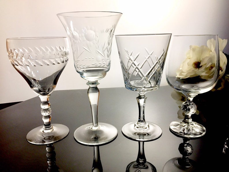 VINTAGE Mismatched Set of 4 Crystal Water Goblets Clear Crystal ...