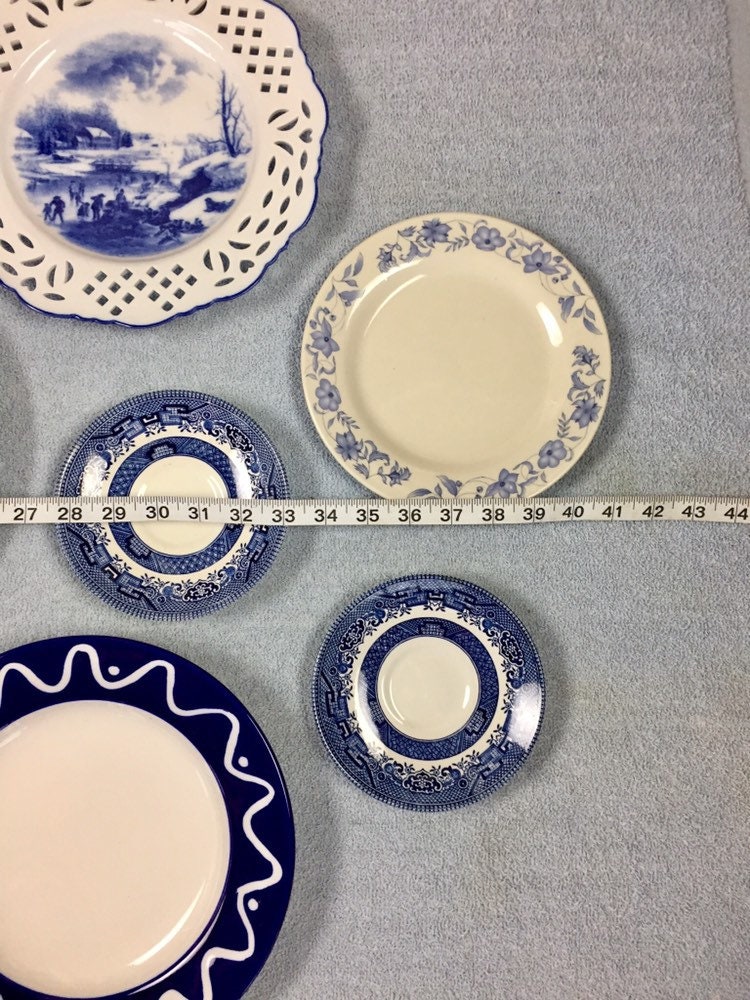 Set of Mismatched Vintage Blue Transferware Plates, Vintage Plate ...