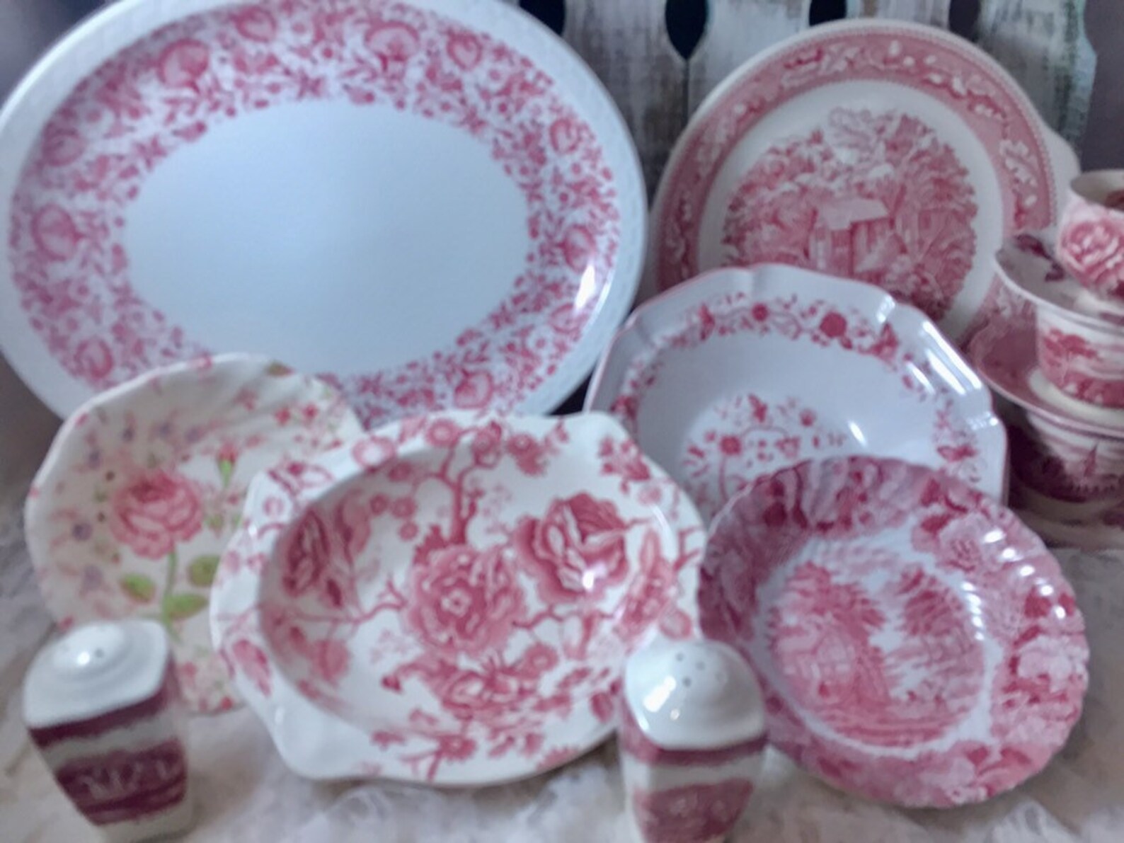 12 Place Sets (66 Pieces) Including Serving Dishes Vintage Mismatched ...