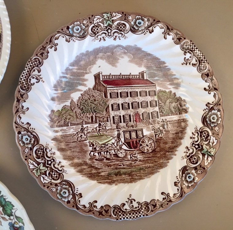 Mismatched Vintage Brown Transferware Plates Vintage Plate - Etsy