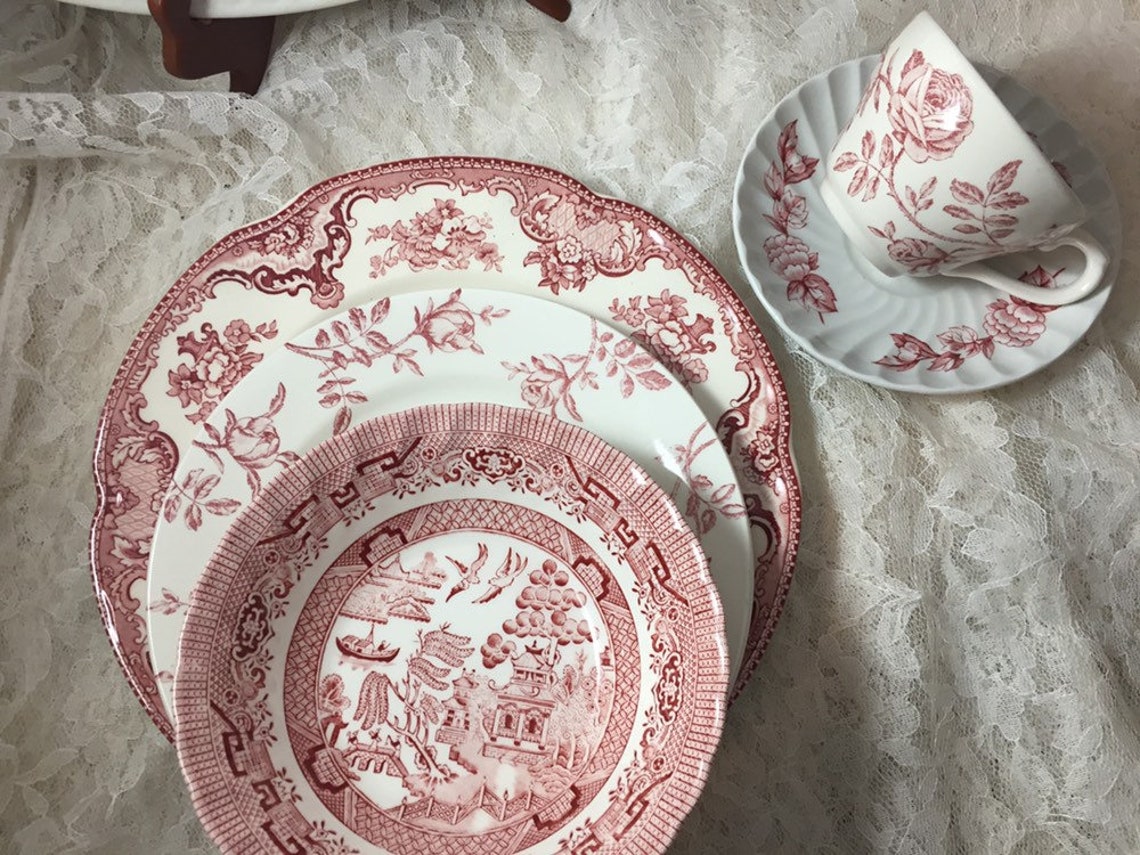 12 Place Sets (66 Pieces) Including Serving Dishes Vintage Mismatched ...
