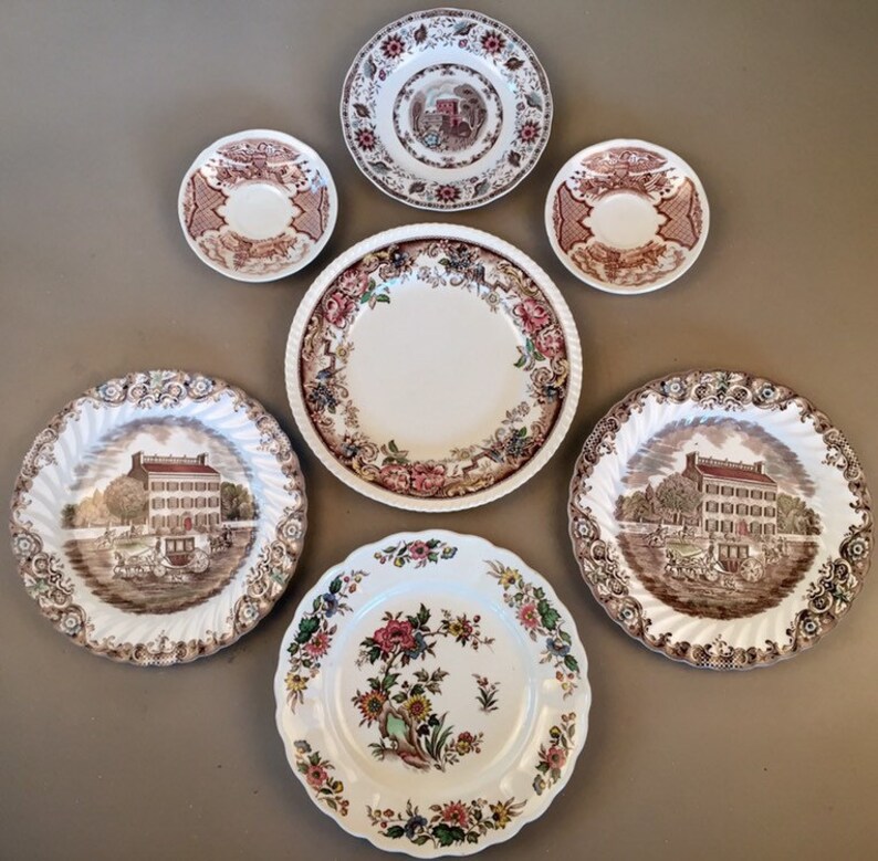 Mismatched Vintage Brown Transferware Plates Vintage Plate - Etsy