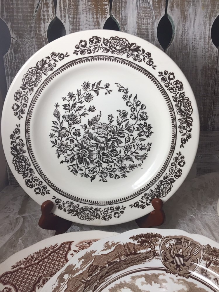Mismatched Brown Transferware Dinner Plates Set of 4 Brown Transferware ...