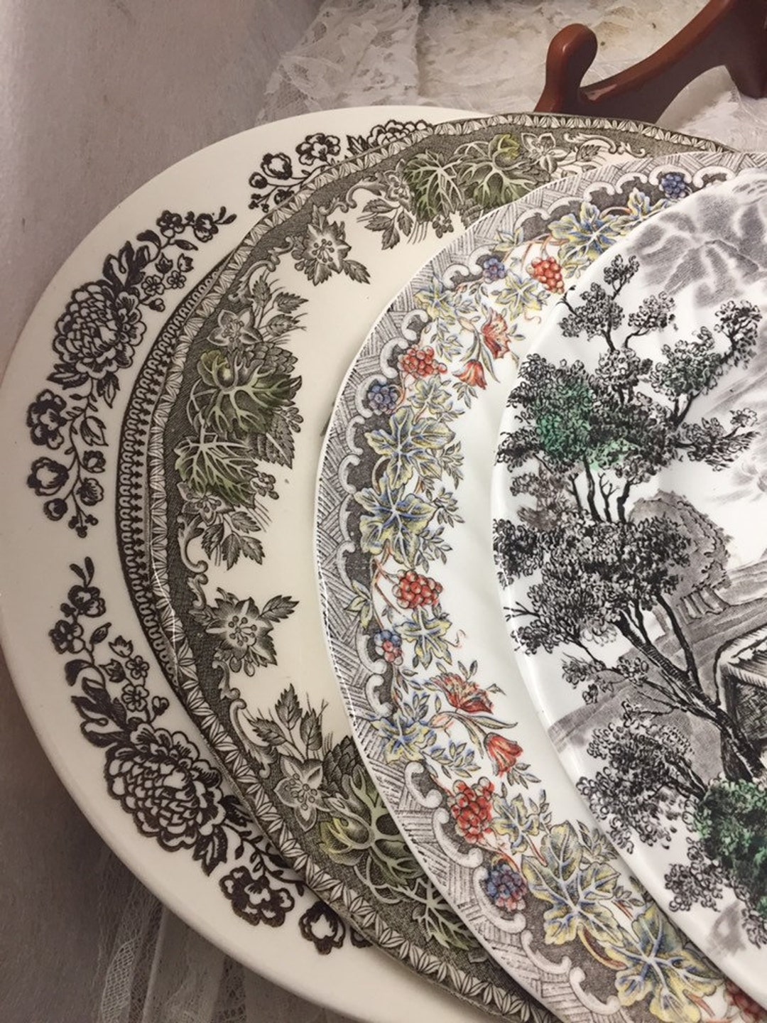 Mismatched Brown Transferware Dinner Plates Set of 4 Brown Transferware ...
