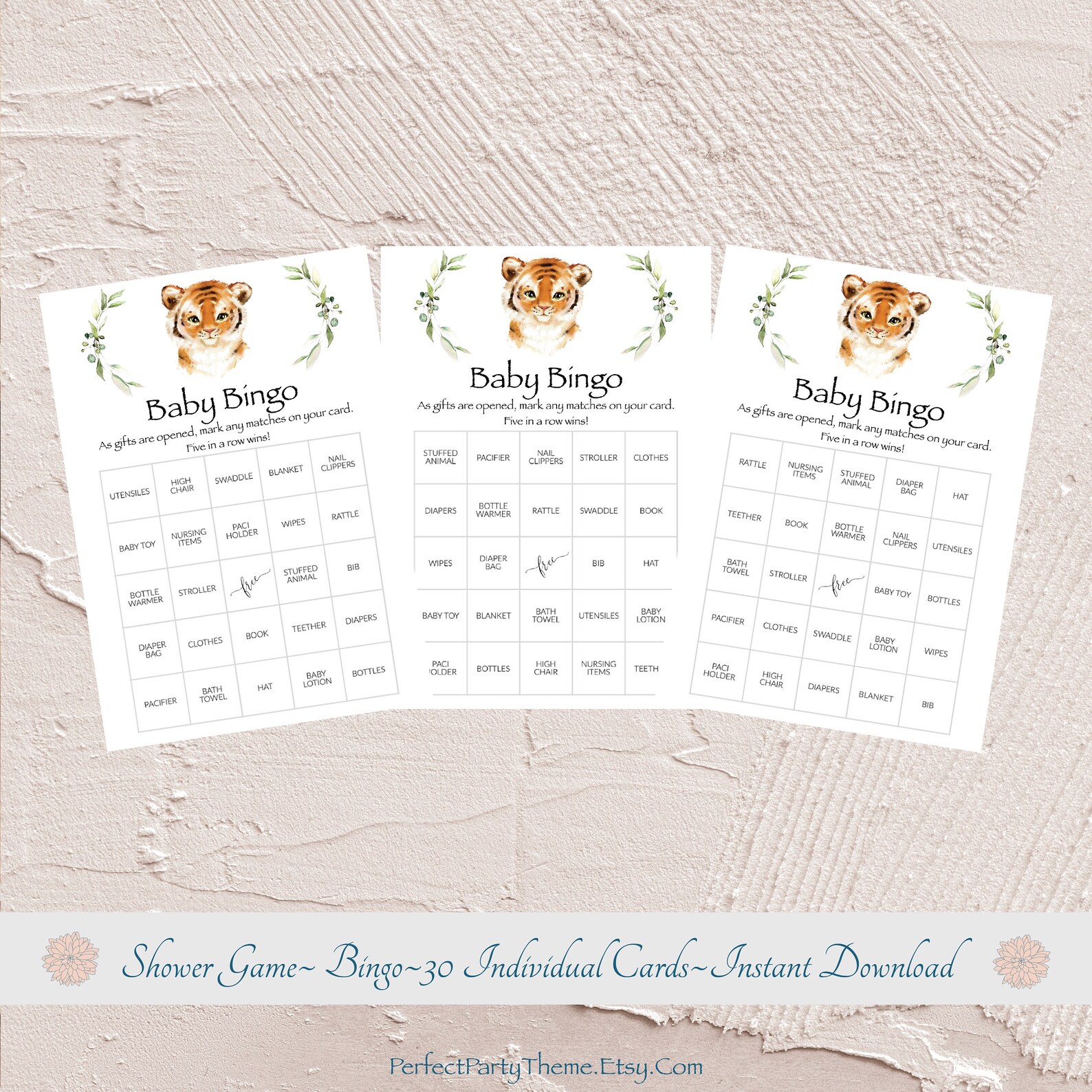 Jungle Baby Bingo Tiger Printable Bingo Cards Instant | Etsy