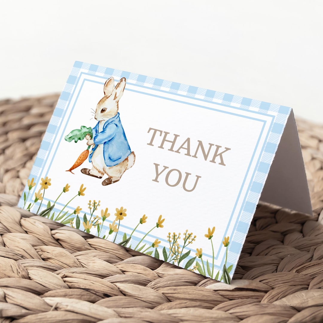Peter Rabbit Thank You Card Blue Boy Baby Shower Bunny Theme Easter ...