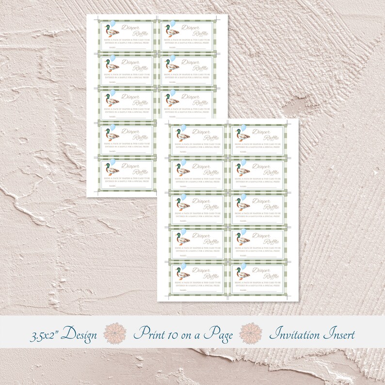 Duck Diaper Raffle Tickets Duck Baby Shower Invitation Insert Duck Baby ...