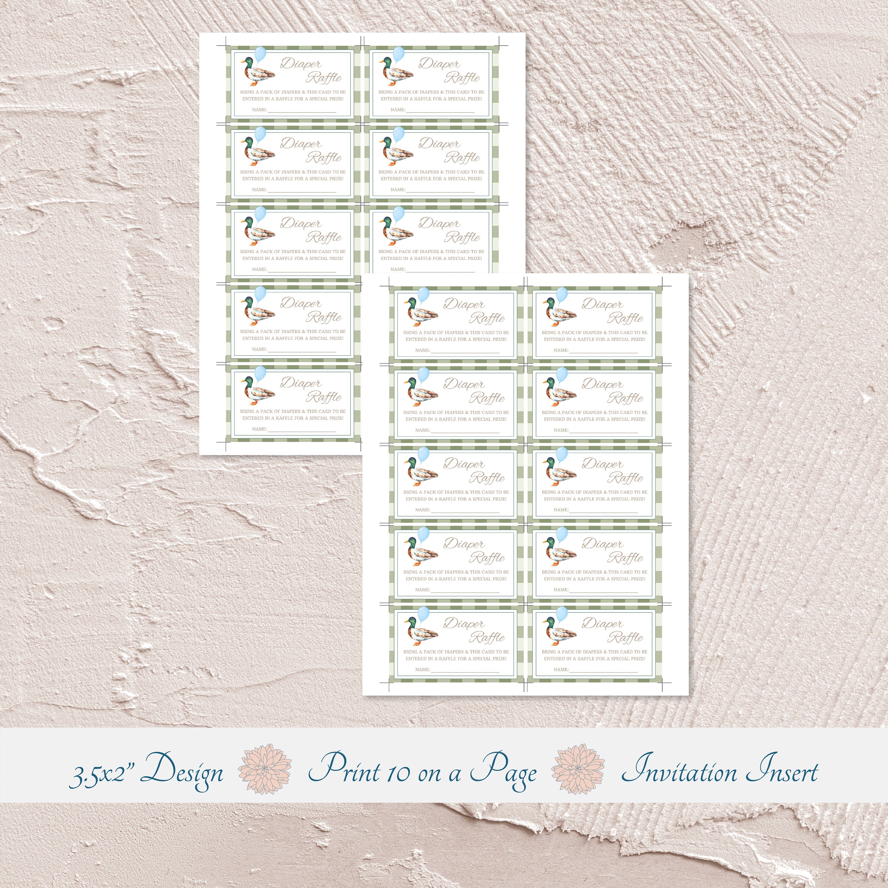 Duck Diaper Raffle Tickets Duck Baby Shower Invitation Insert Duck Baby ...