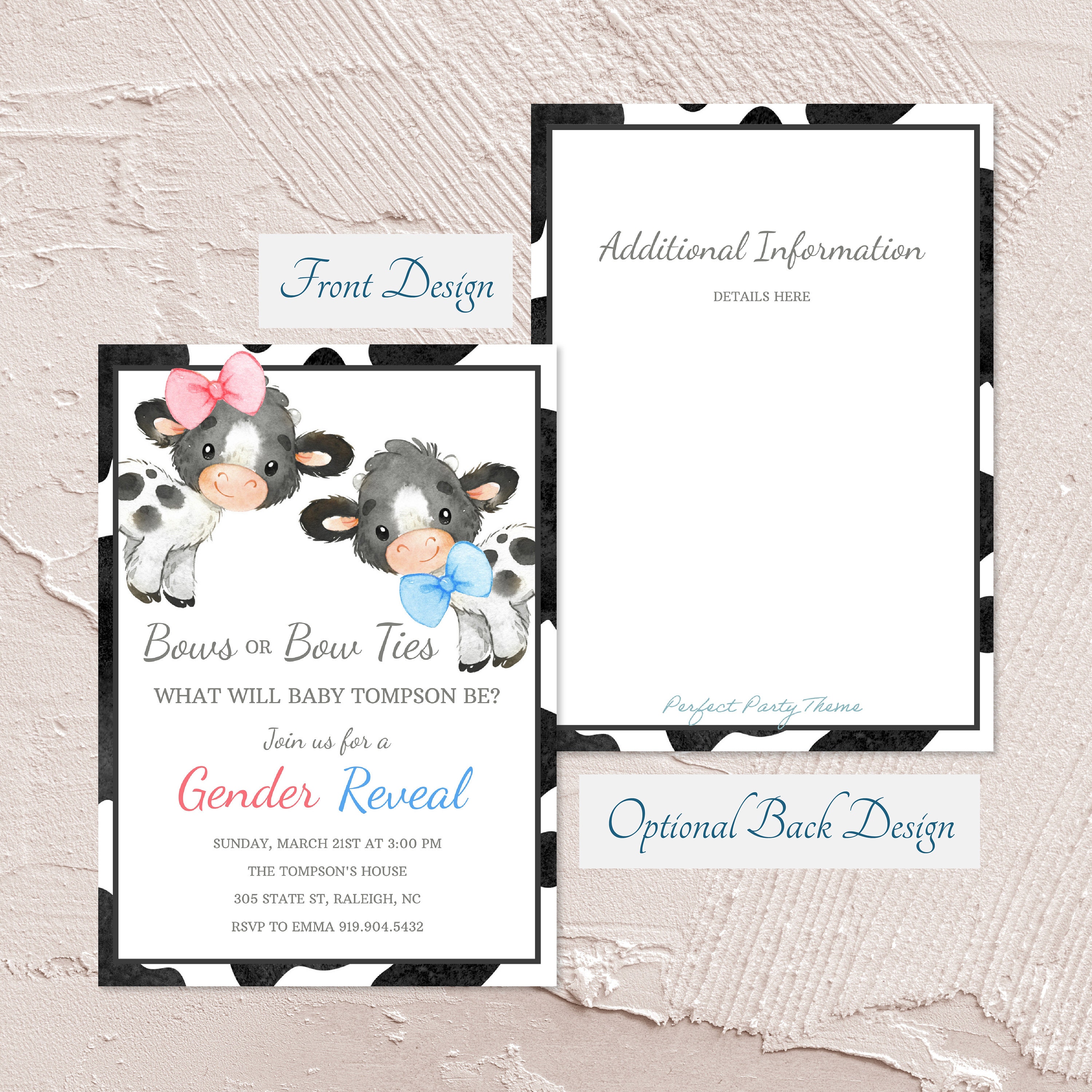 Cow Gender Reveal Invitation, Bows or Bowties Gender Reveal Invite ...