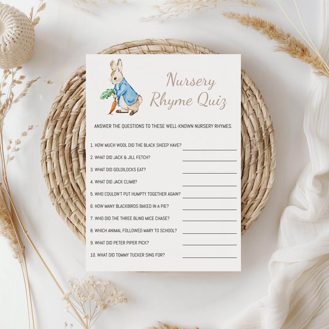Peter Rabbit Nursery Rhyme Game Boy Rabbit Baby Shower Unique Fun Game ...