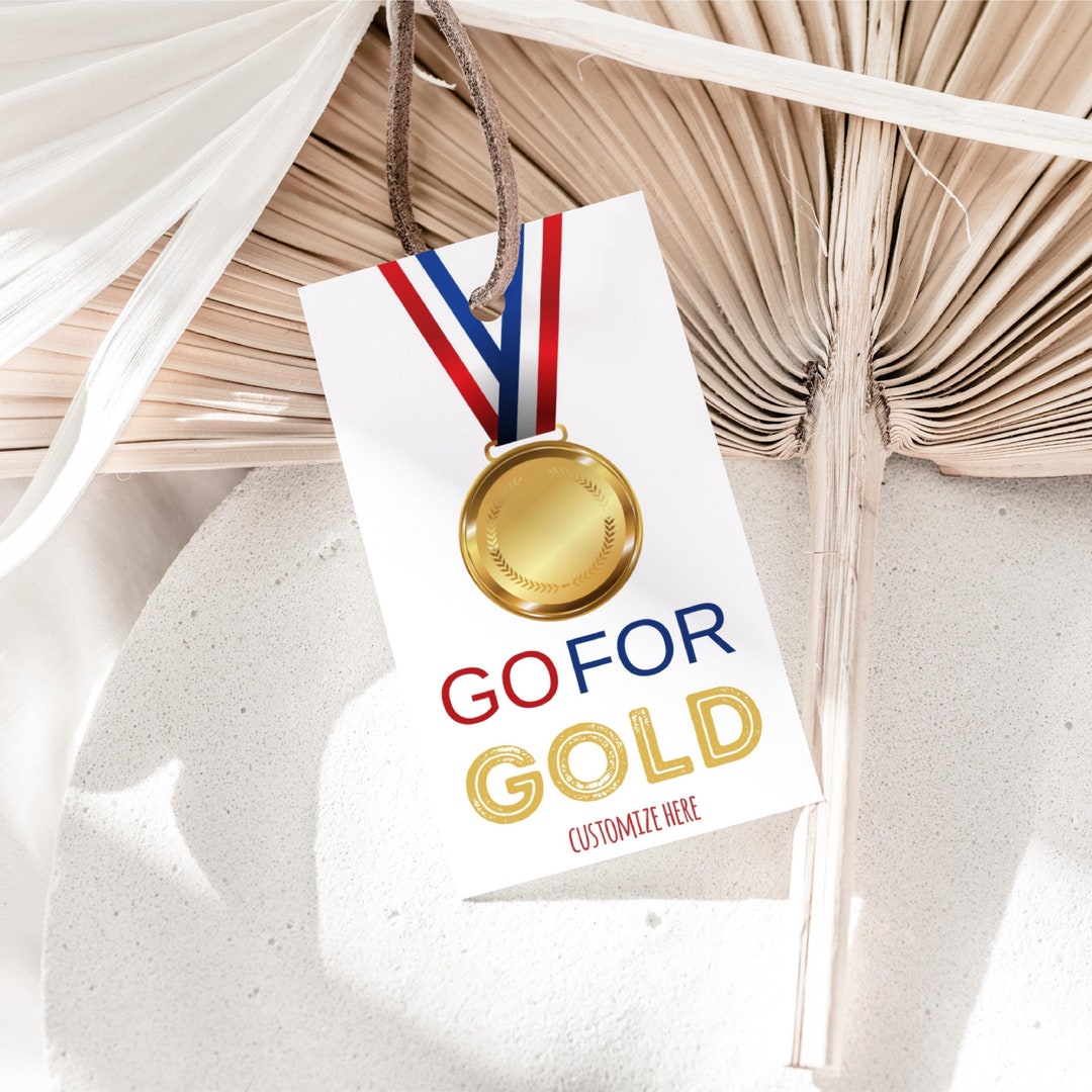 Olympic Thank You Card Go for the Gold Favor Tag Olympic Sticker Gold ...