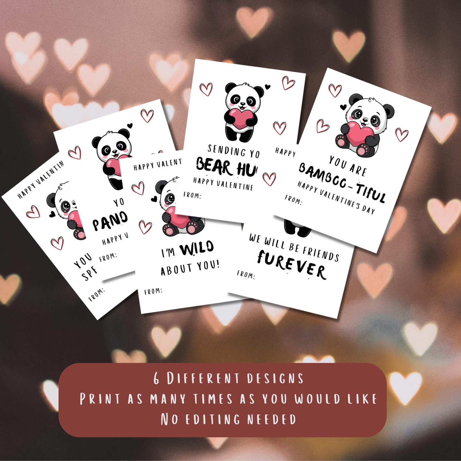 Funny Panda Valentine Cards Classroom Printable Kids School Valentines ...