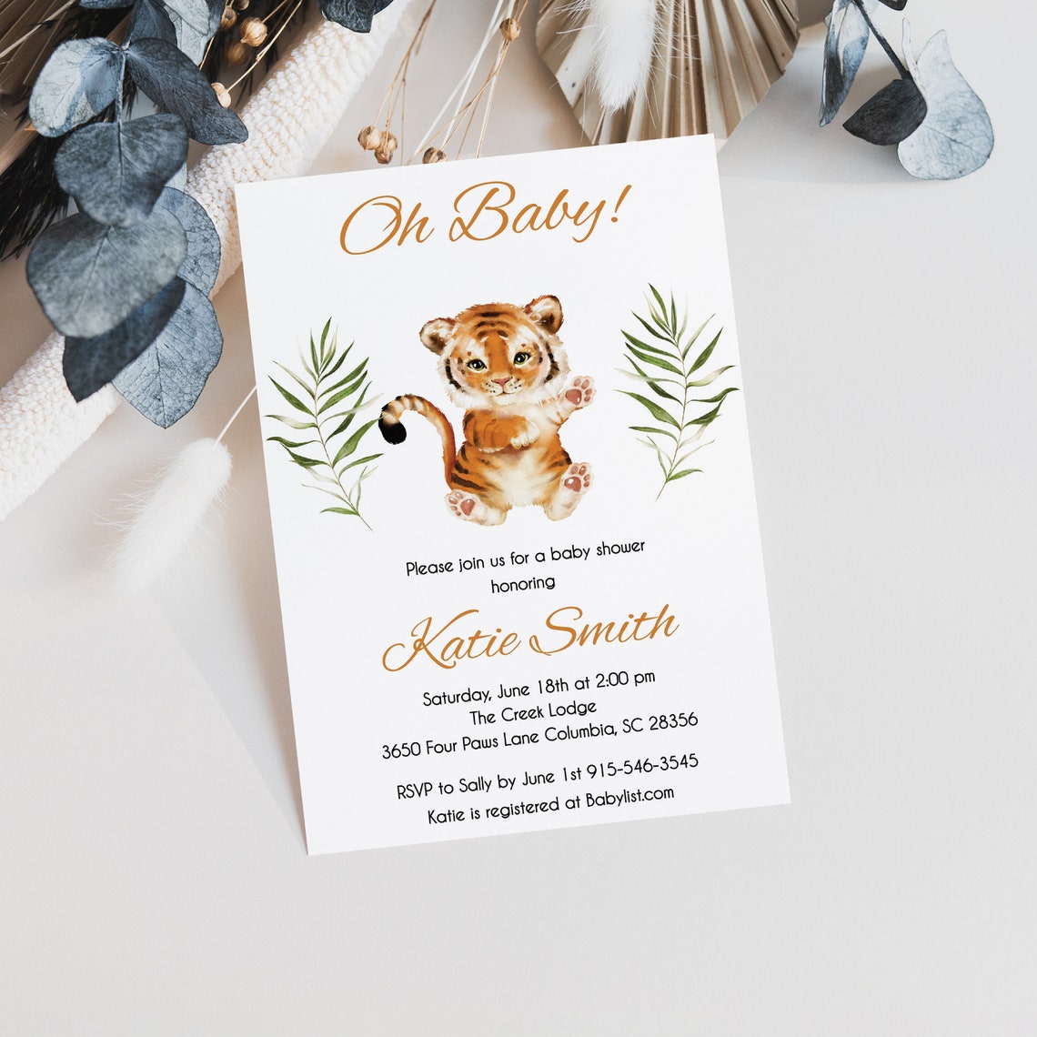 Tiger Baby Shower Invitation A Little Tiger is on the Way - Etsy