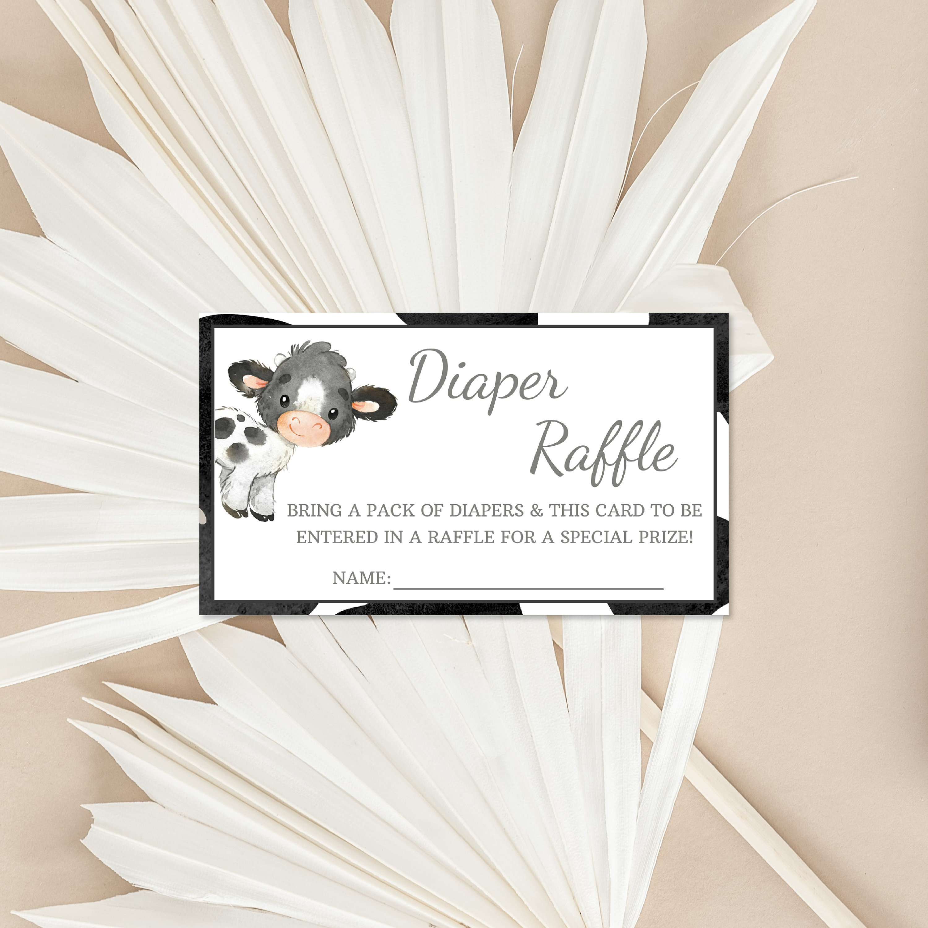Cow Baby Shower Diaper Raffle Tickets Invitation Insert, Gender Neutral ...