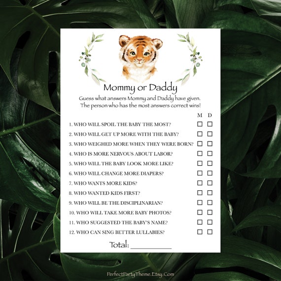 Mommy or Daddy Baby Shower Game Tiger Themed Baby Shower | Etsy