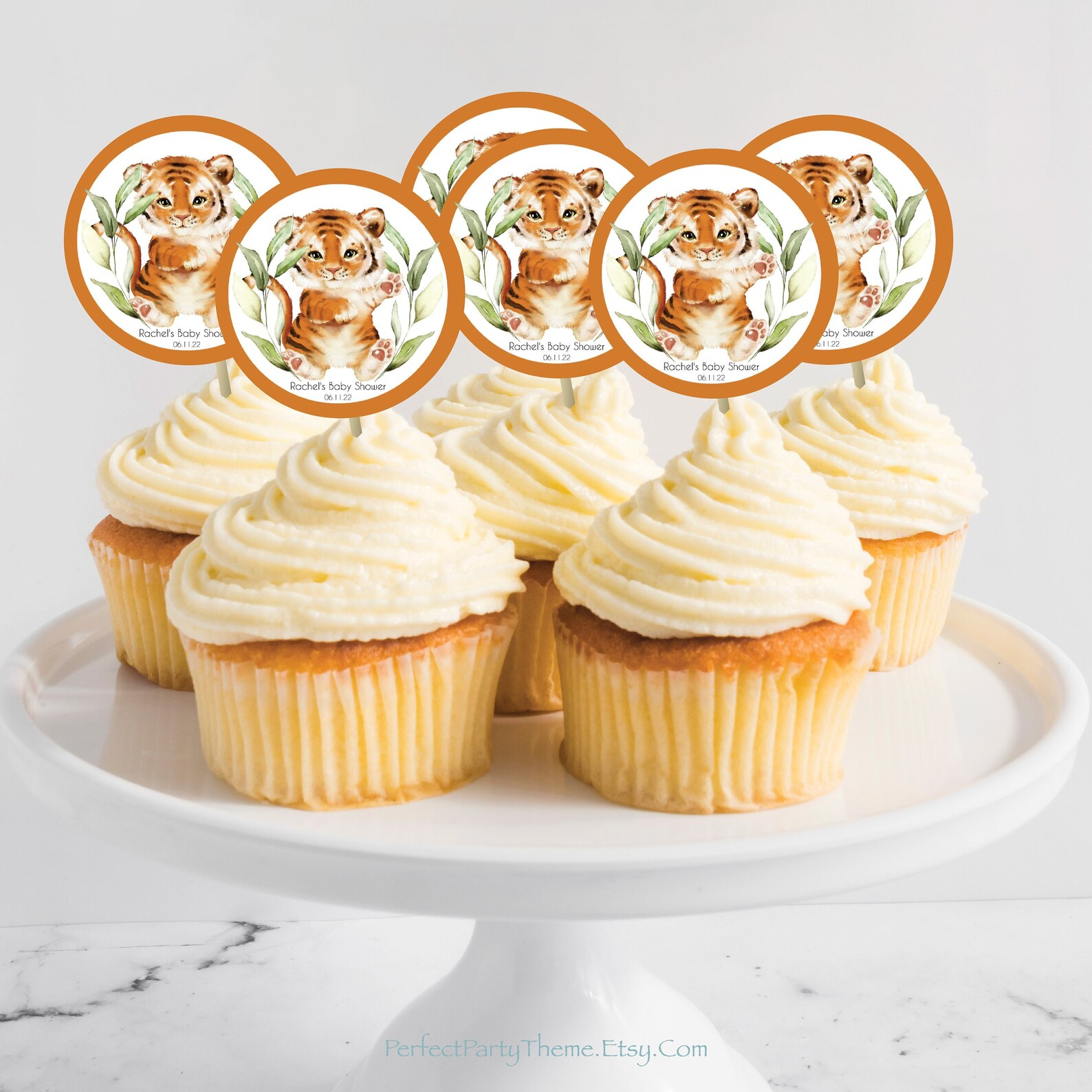 Editable Tiger Cupcake Toppers, Tiger Favor Tags, Gender Neutral, Baby ...