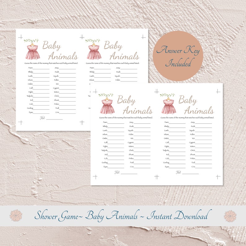 Baby Animal Game, Printable Baby Shower Game, Girl Baby Shower, Boho ...