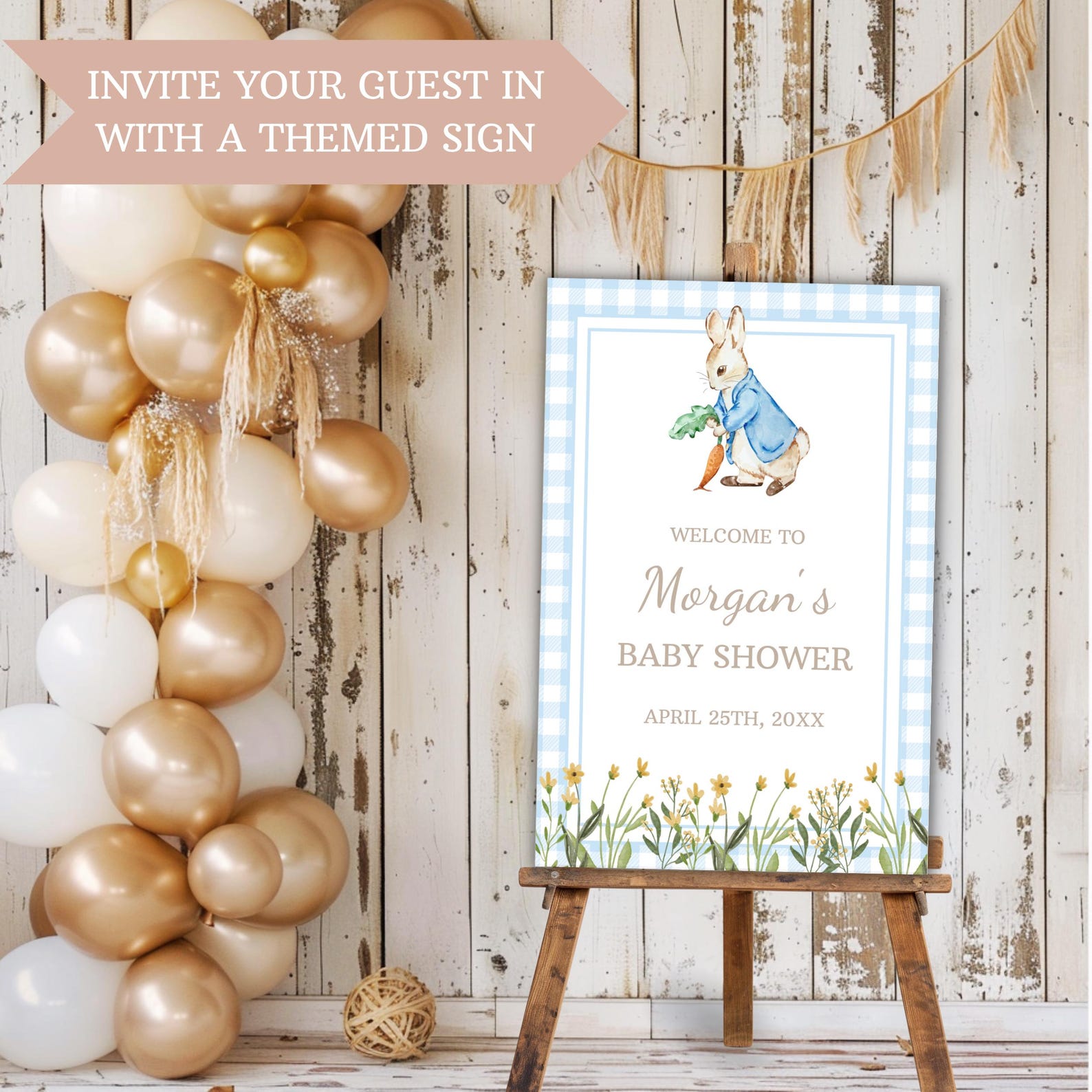 Peter Rabbit Welcome Sign Blue Rabbit Boy Baby Shower Decor A Little ...