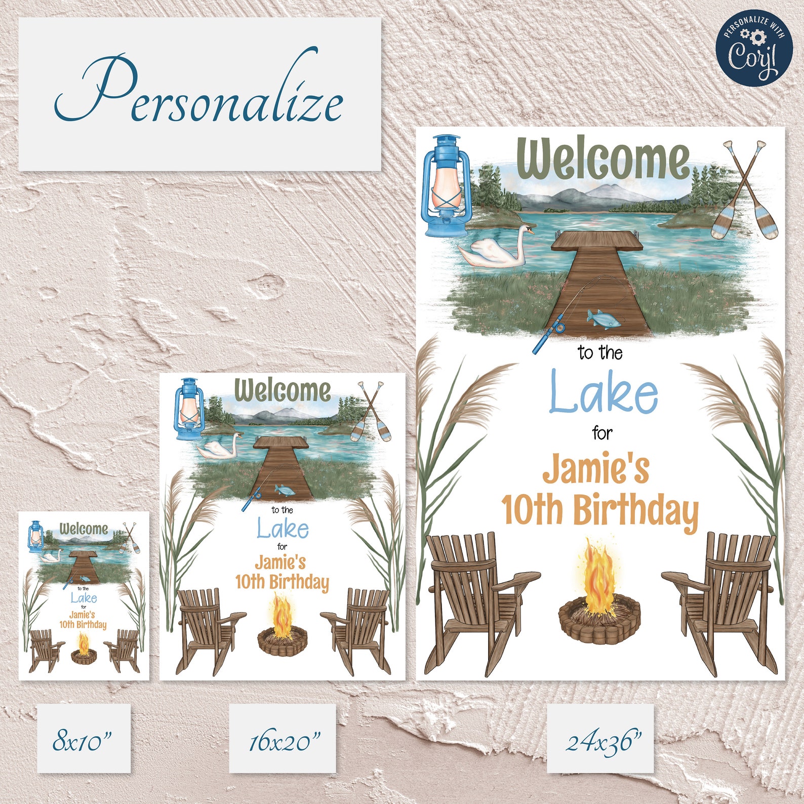 Editable Lake Welcome Sign Lake Birthday, Wedding, Retirement Party ...