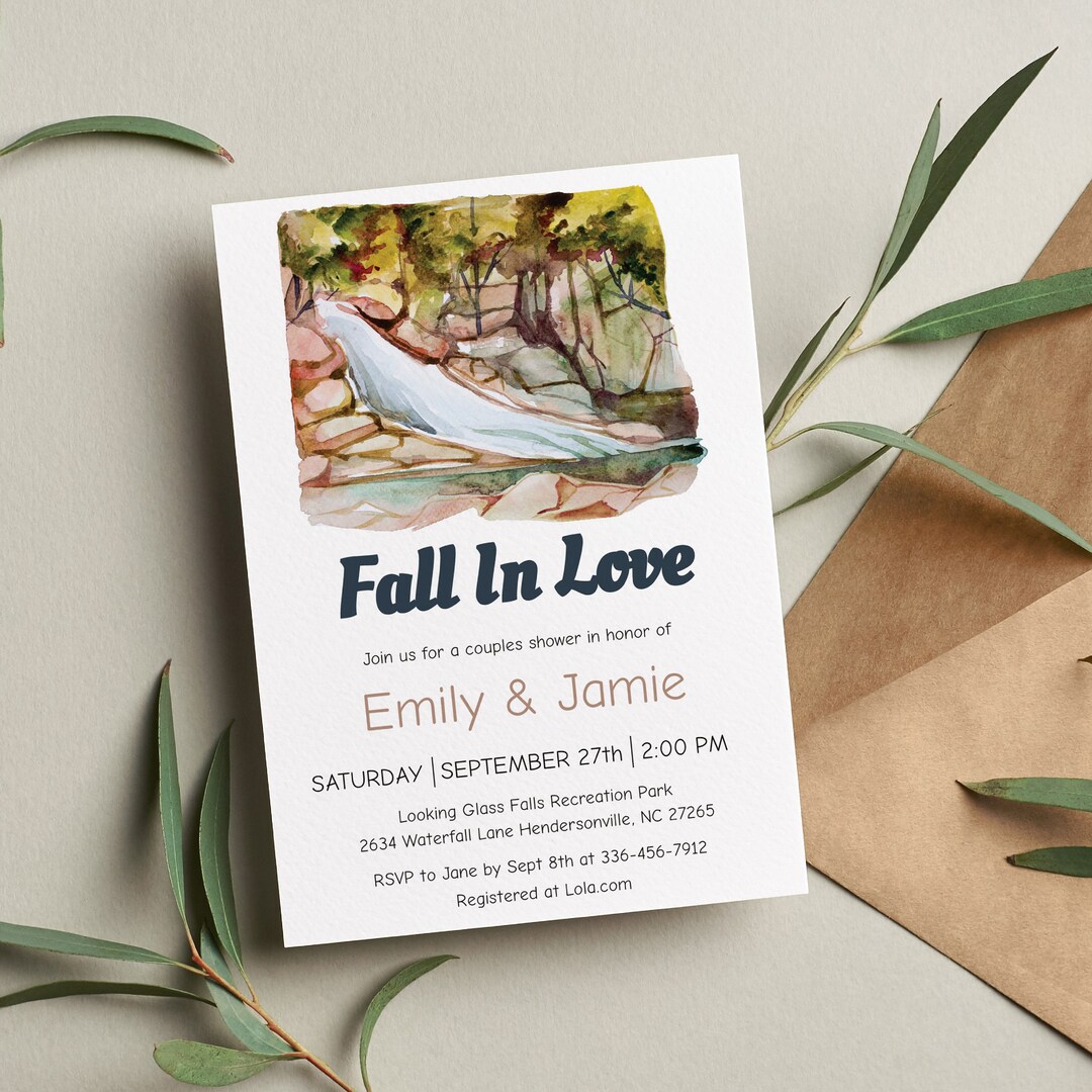 Hiking Couples Shower Invitation, Waterfall Wedding Invite, Fall in ...