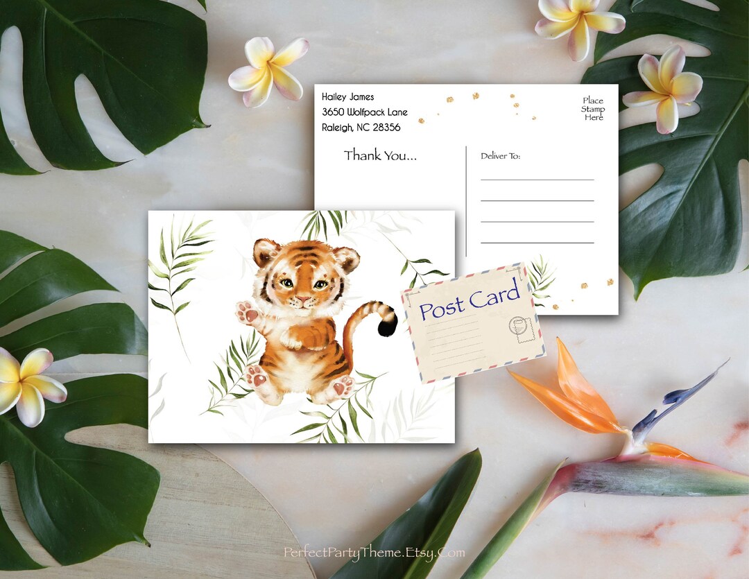 Editable Tiger Thank You Post Card Baby Shower Safari - Etsy