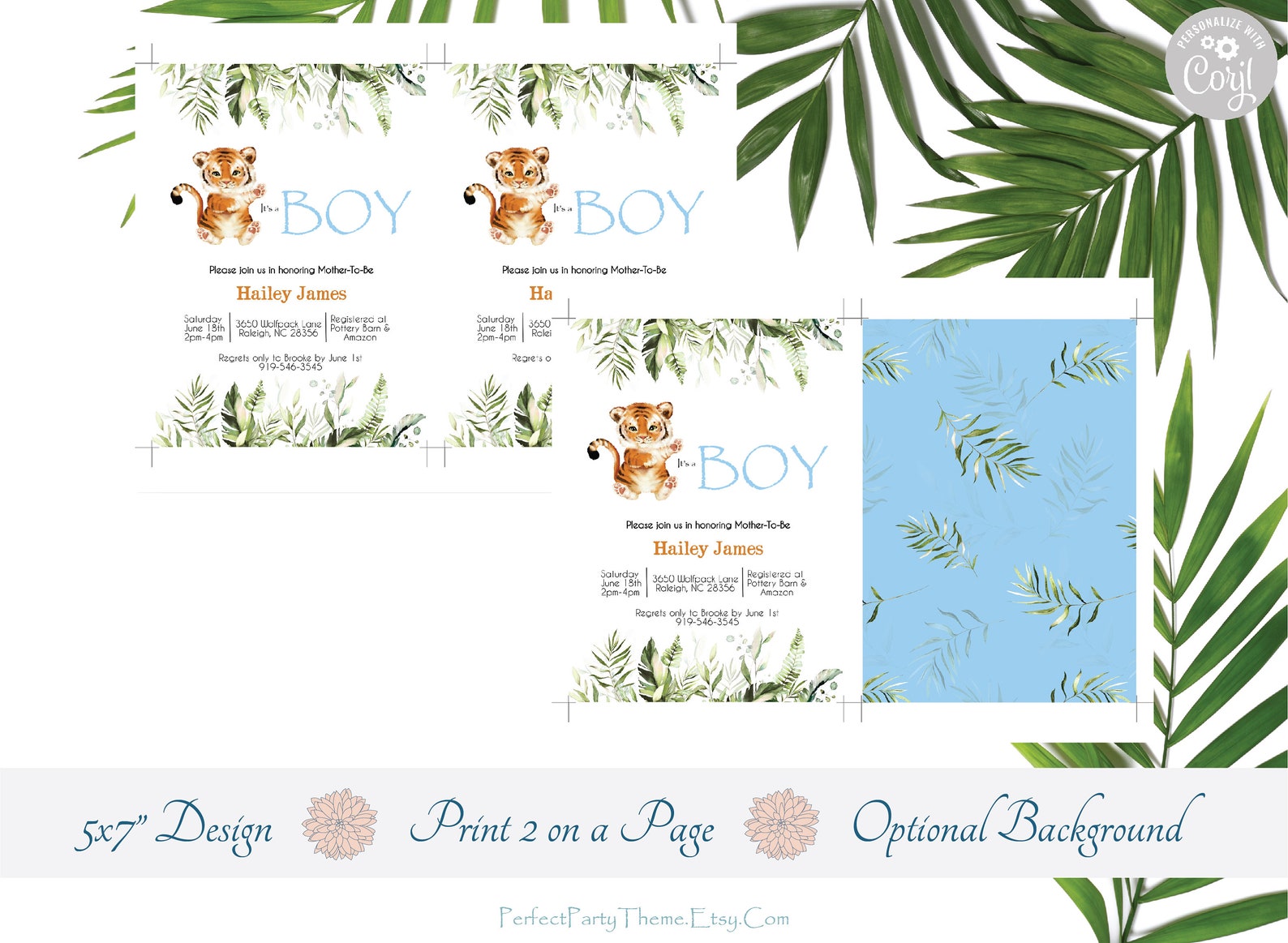 Tiger Baby Shower Invitation It's a Boy Baby Animals | Etsy