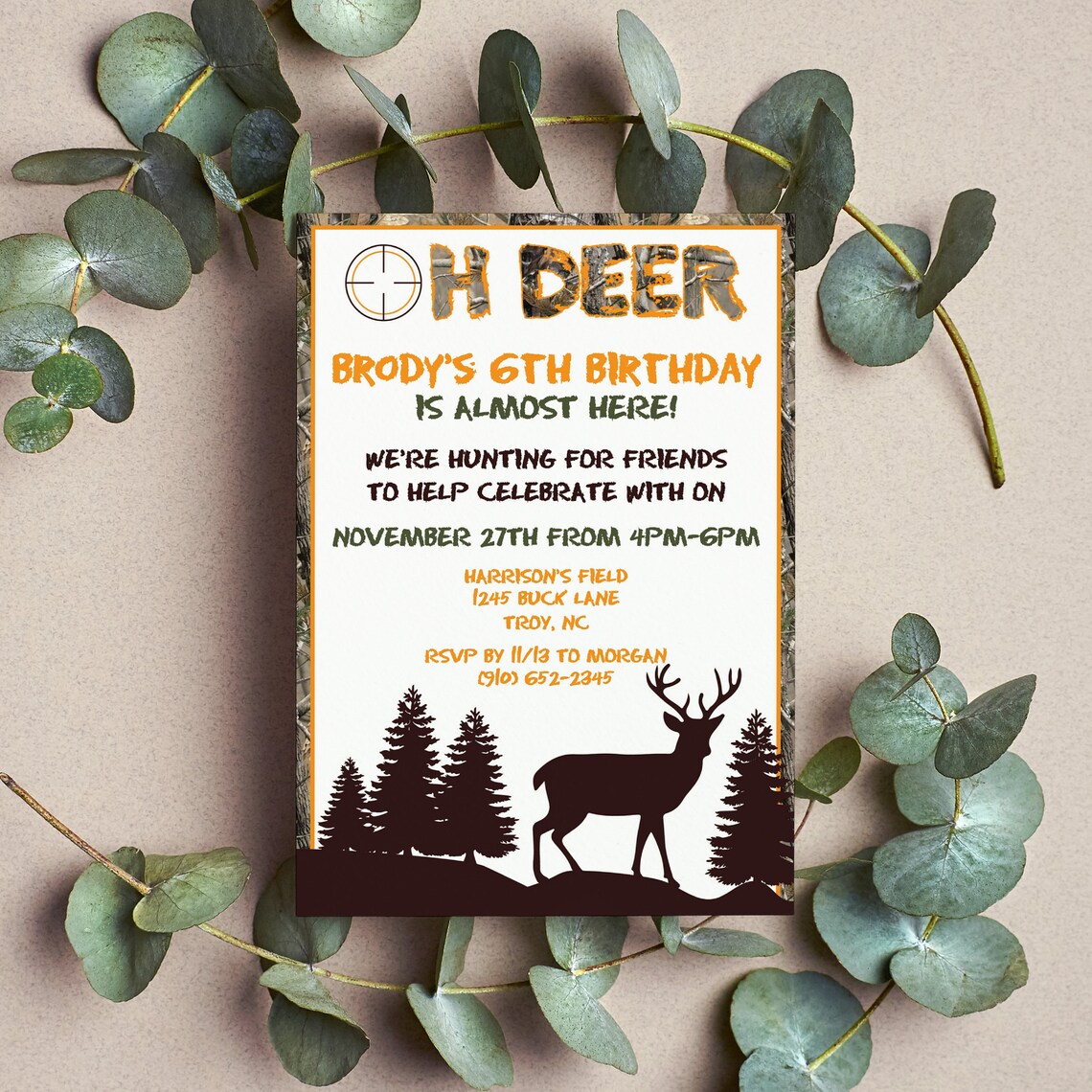 Hunting Birthday Invitation, Deer Birthday Invitation, Buck Party, Man ...