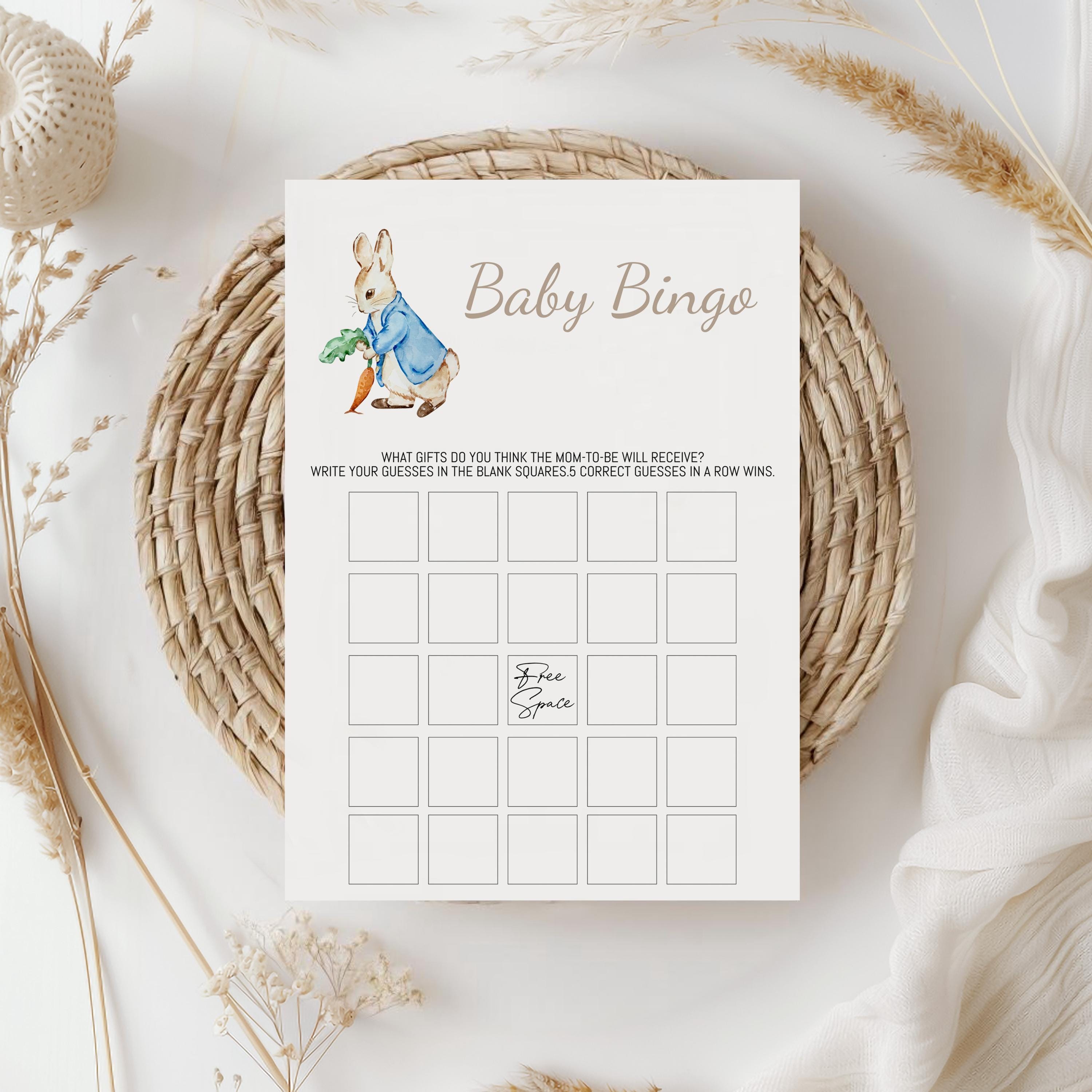 Peter Rabbit Baby Bingo Card Boy Rabbit Baby Shower Bingo Blue Bunny ...