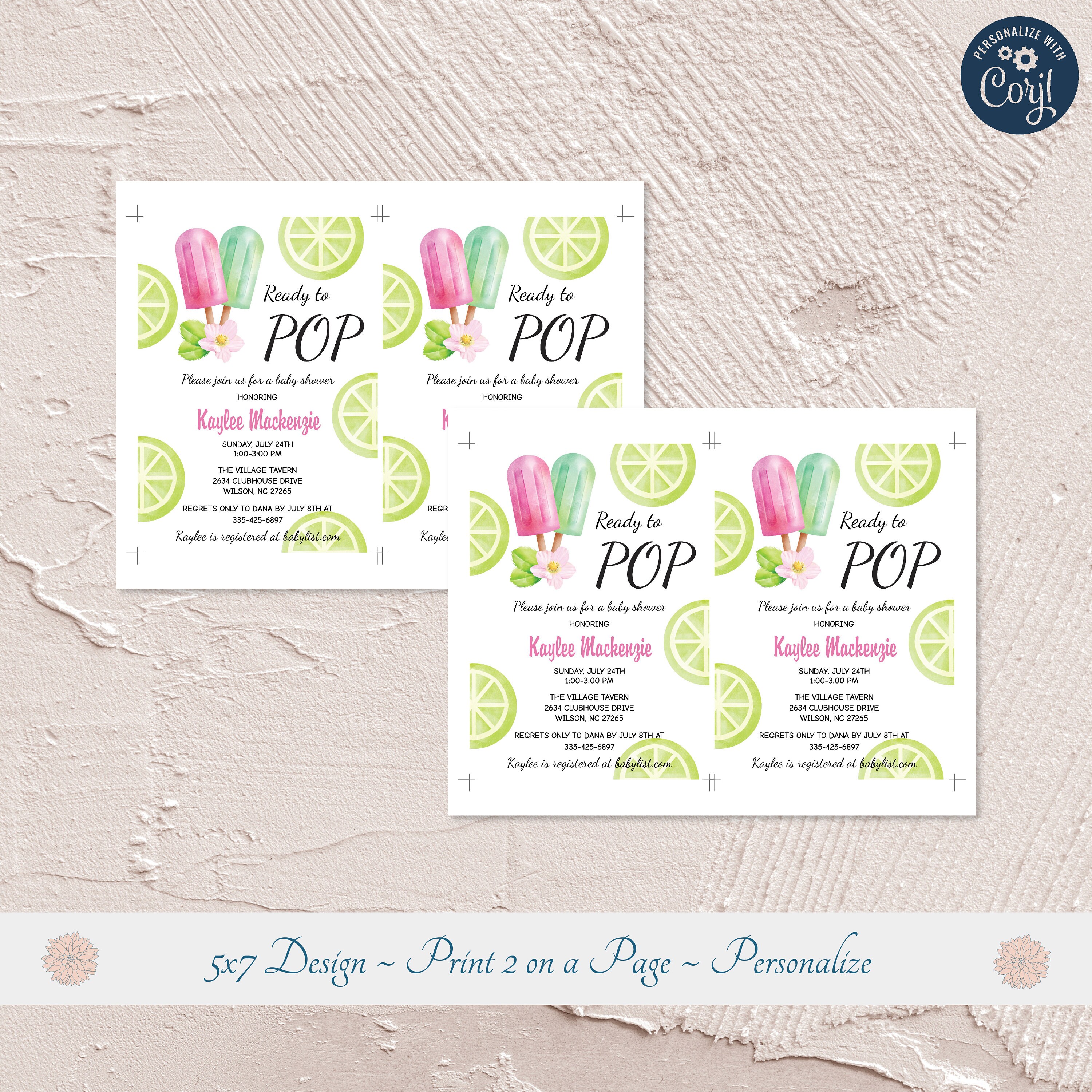 Girl Summer Baby Shower Invitation Bundle, Pink Popsicle Baby Shower ...
