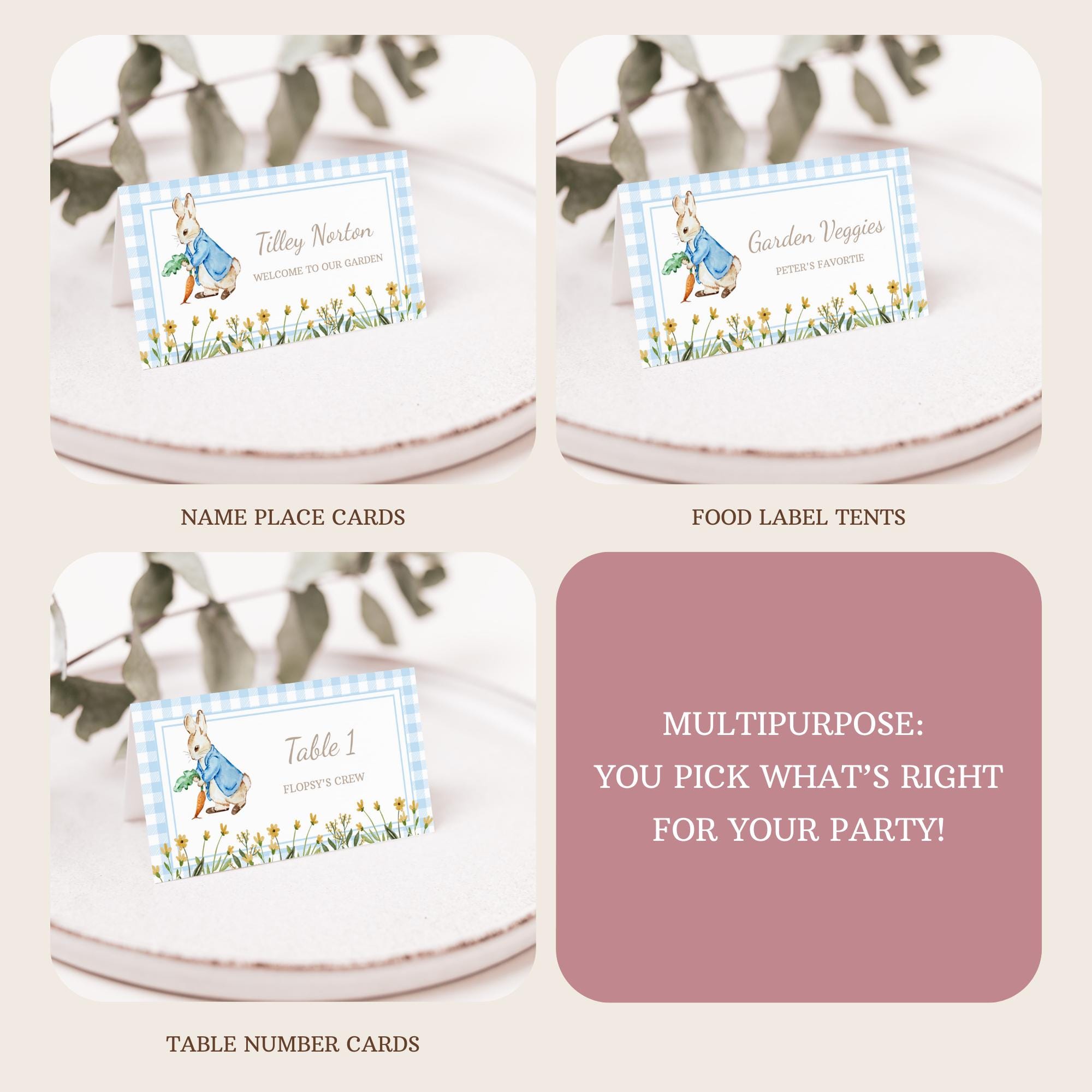 Peter Rabbit Food Label Blue Rabbit Place Card Boy Baby Shower Tent ...
