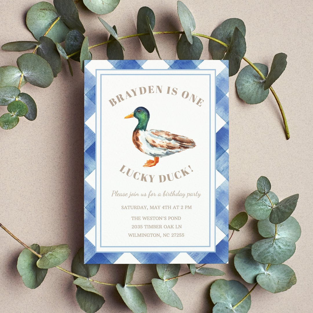 One Lucky Duck Birthday Invitation, Duck Hunting Invite, Duck 1st ...